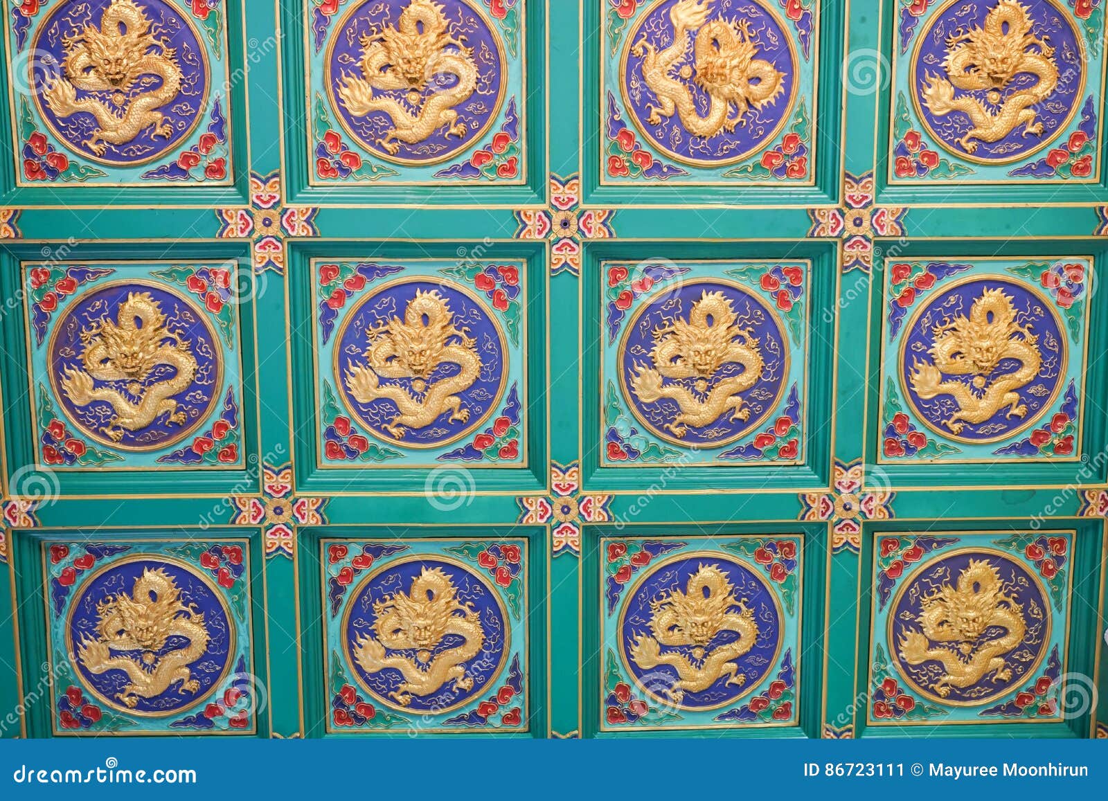 Interior Painting of Golden Dragon on the Ceiling Stock Image - Image ...