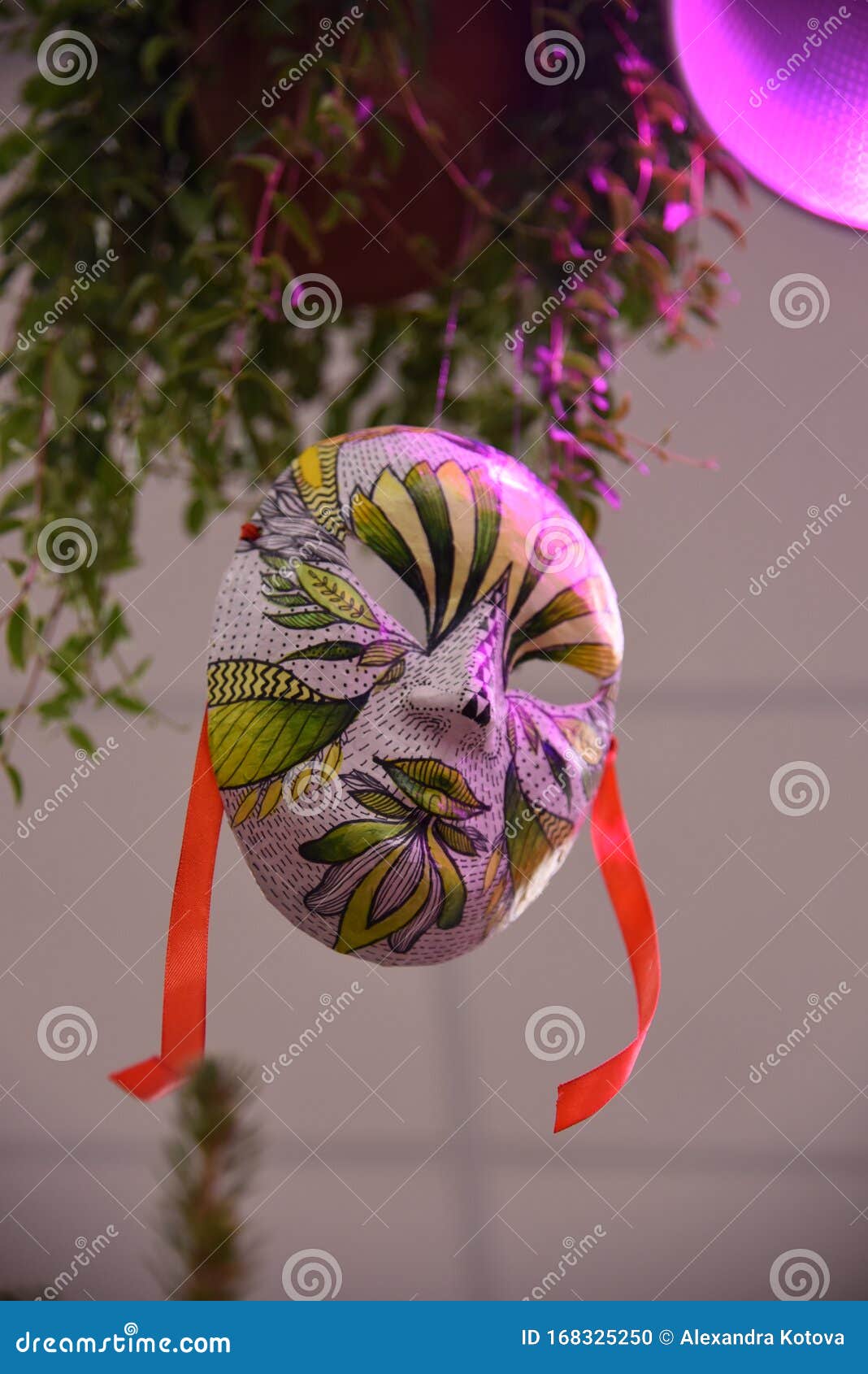 Interior Papier Mache Decorative String Mask Painted White Black Green ...