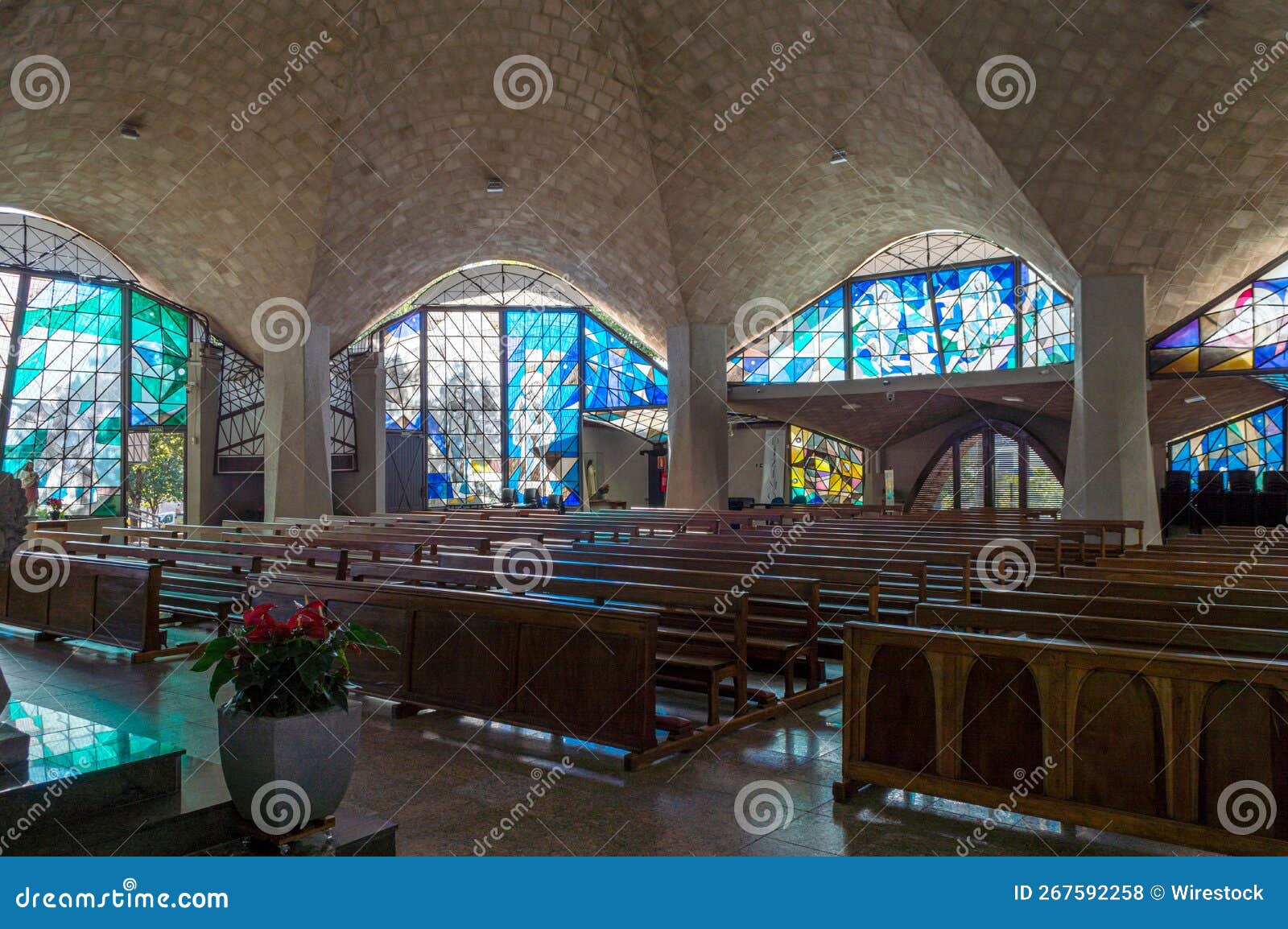 Interior of the Parish of Our Lady of Fatima. Altar. Stained Glass ...