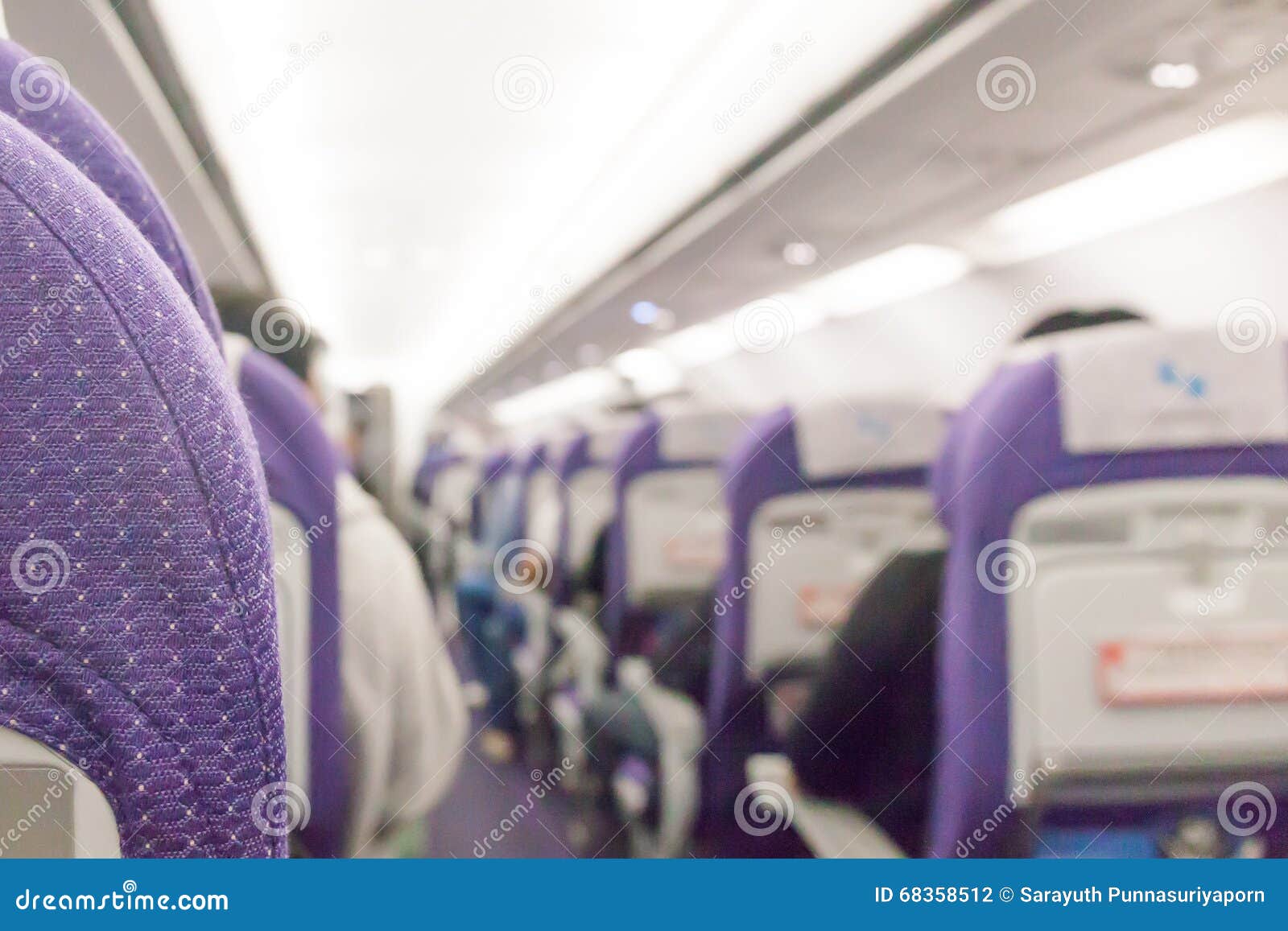 Interior of Passenger Airplane and Aisle on Plane Stock Photo - Image ...