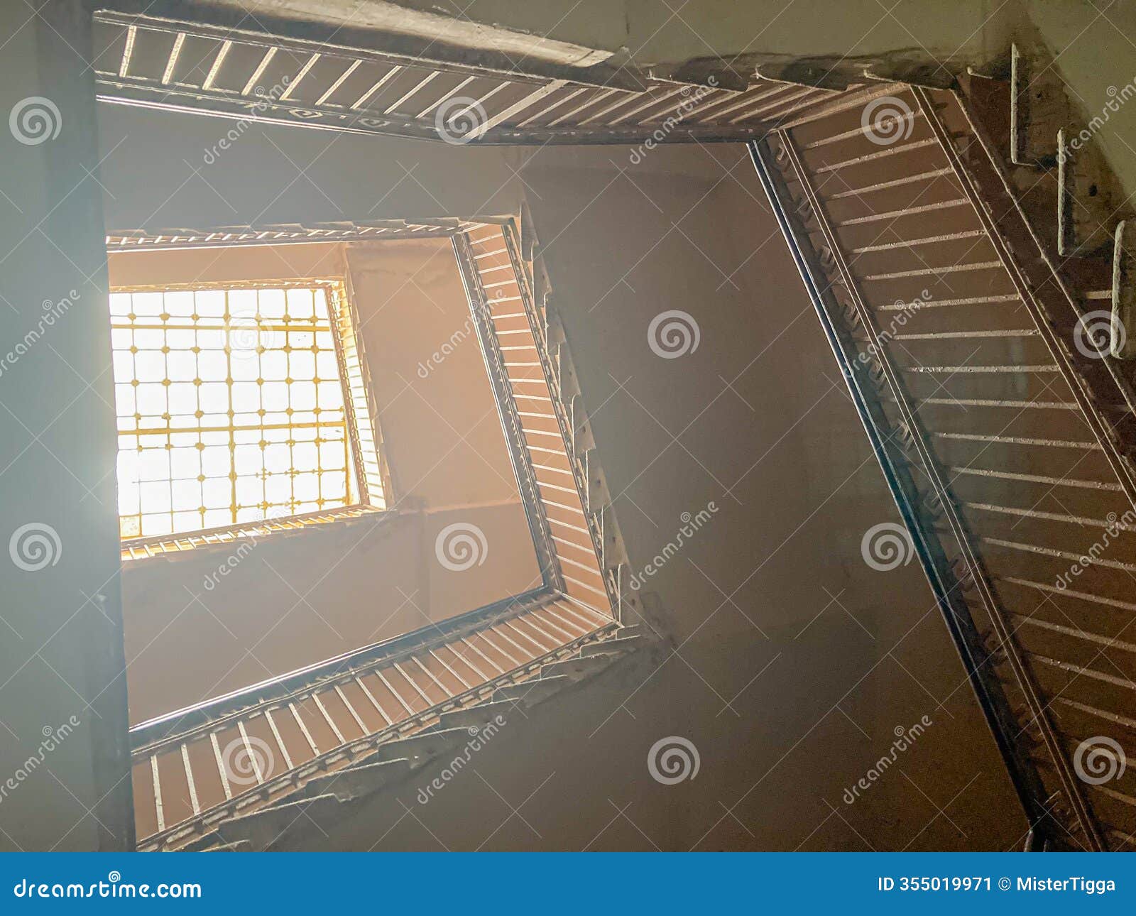 An Interior Perspective View of a Staircase, Bathed in Light through an ...