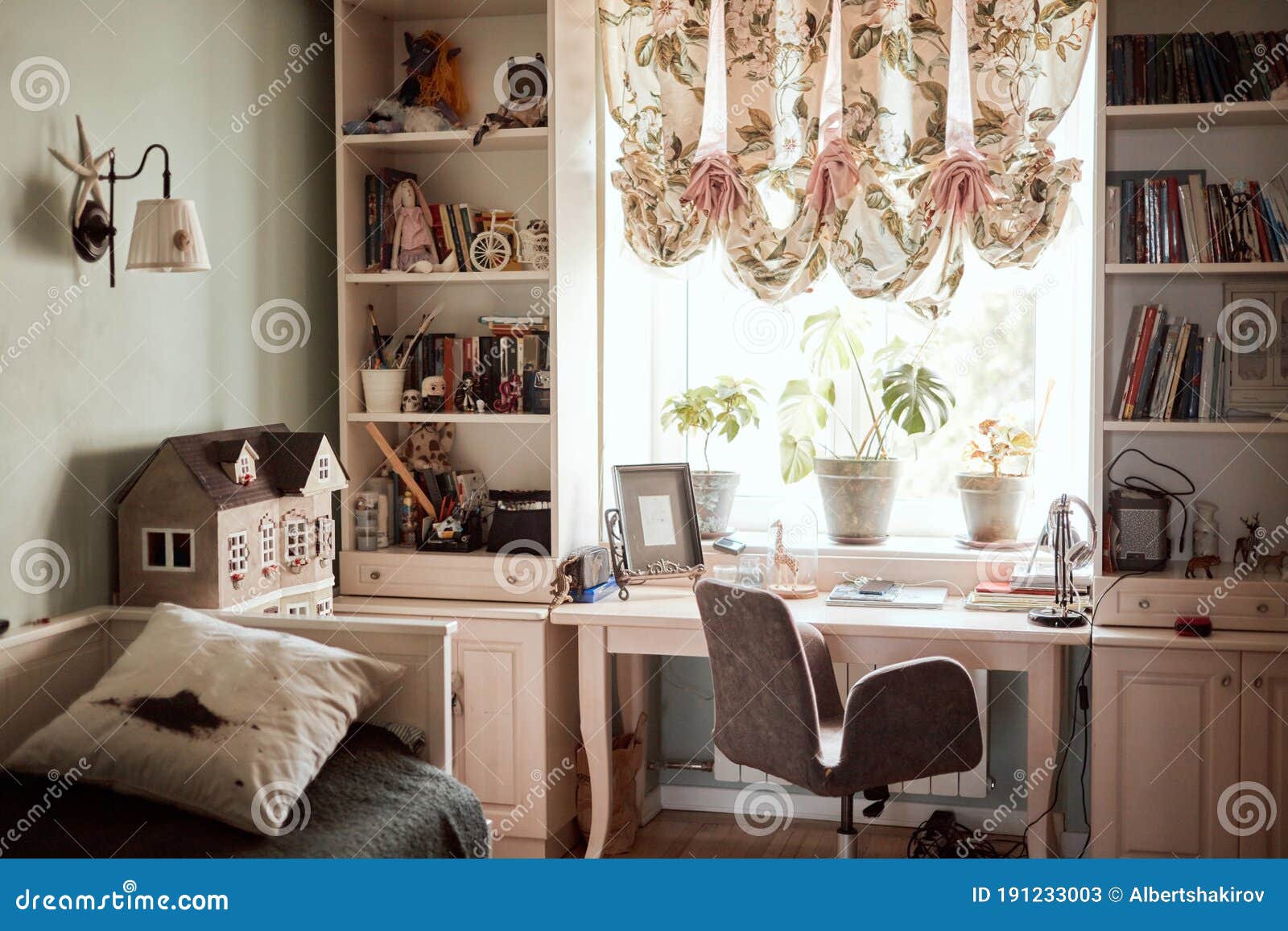 Interior with Place for Work and Sleeping Area Stock Image - Image of ...