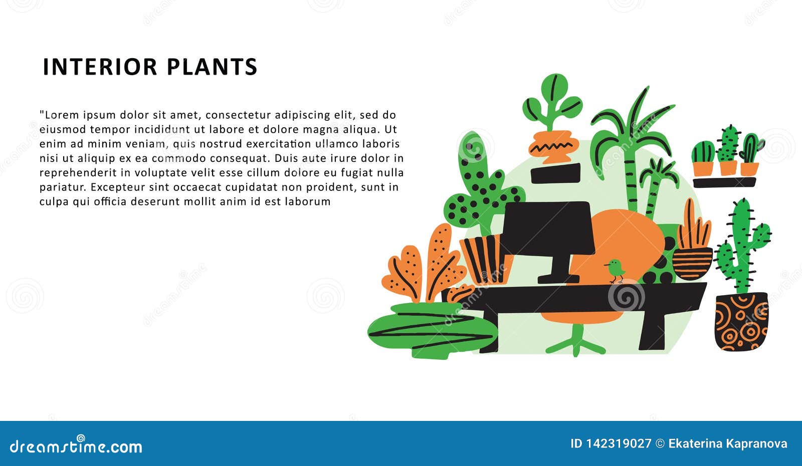Interior Plants. Web Banner. Hand Drawn Illustration of Office ...