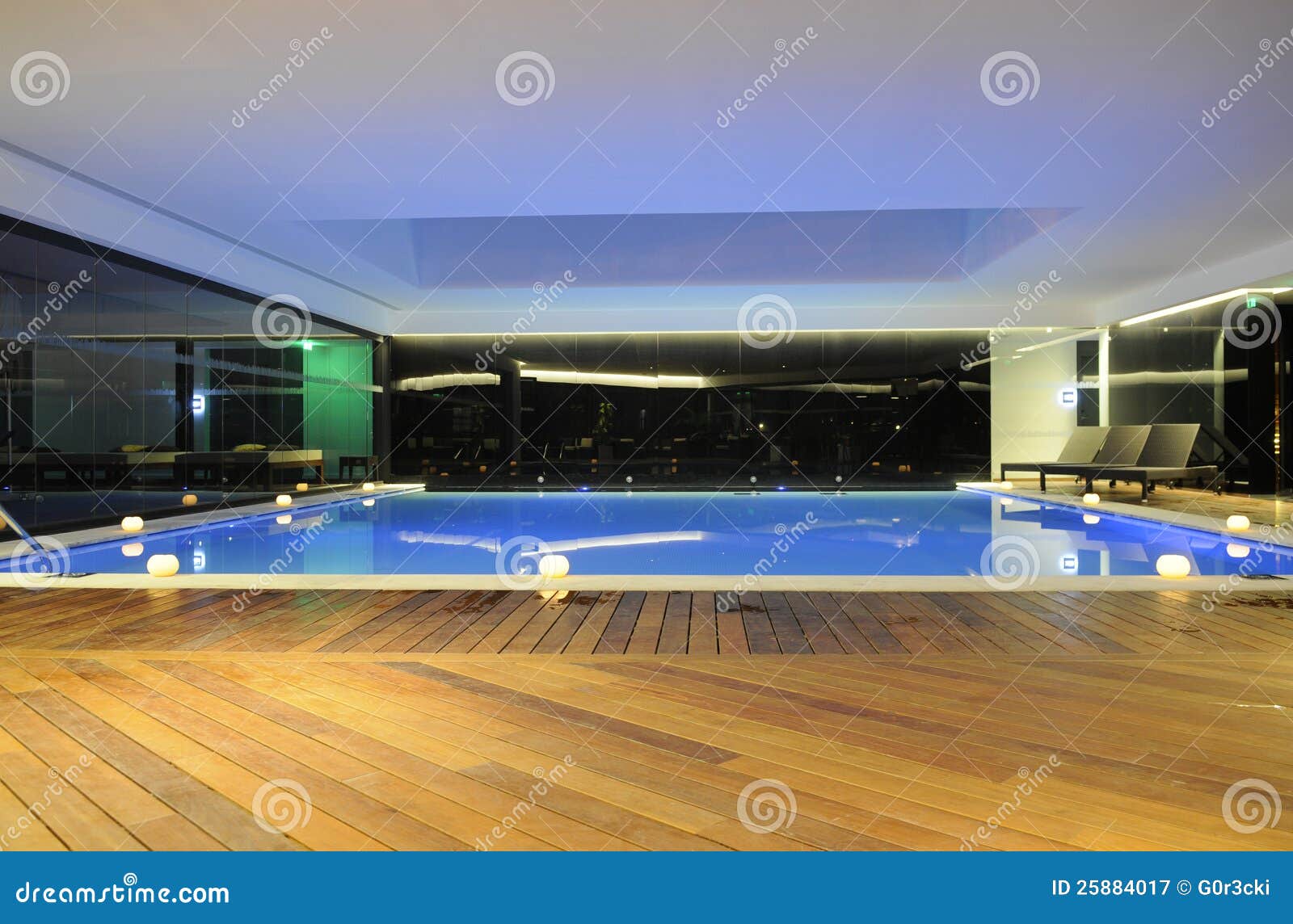 Interior Pool with Wooden Deck - Luxury Home_Hotel Stock Image - Image ...