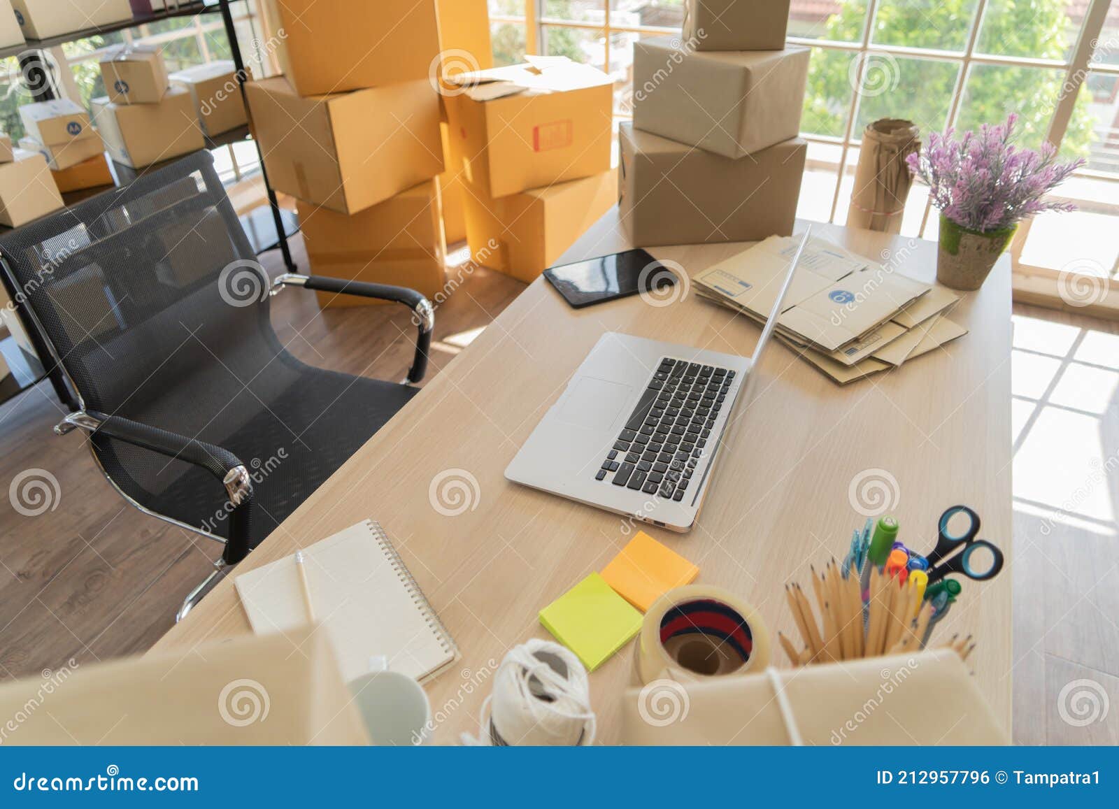 Interior of Postal Parcel Packaging Carton Box Delivery and Computer ...