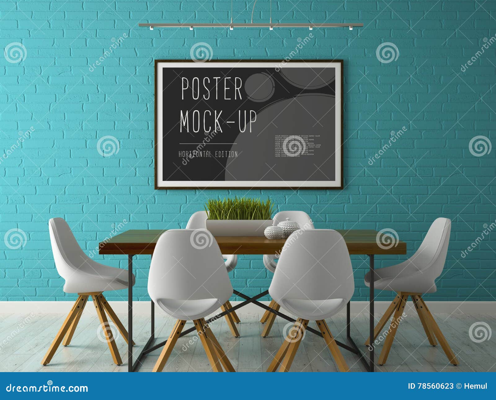 Interior with Poster Mock Up 3D Rendering Stock Image - Image of ...
