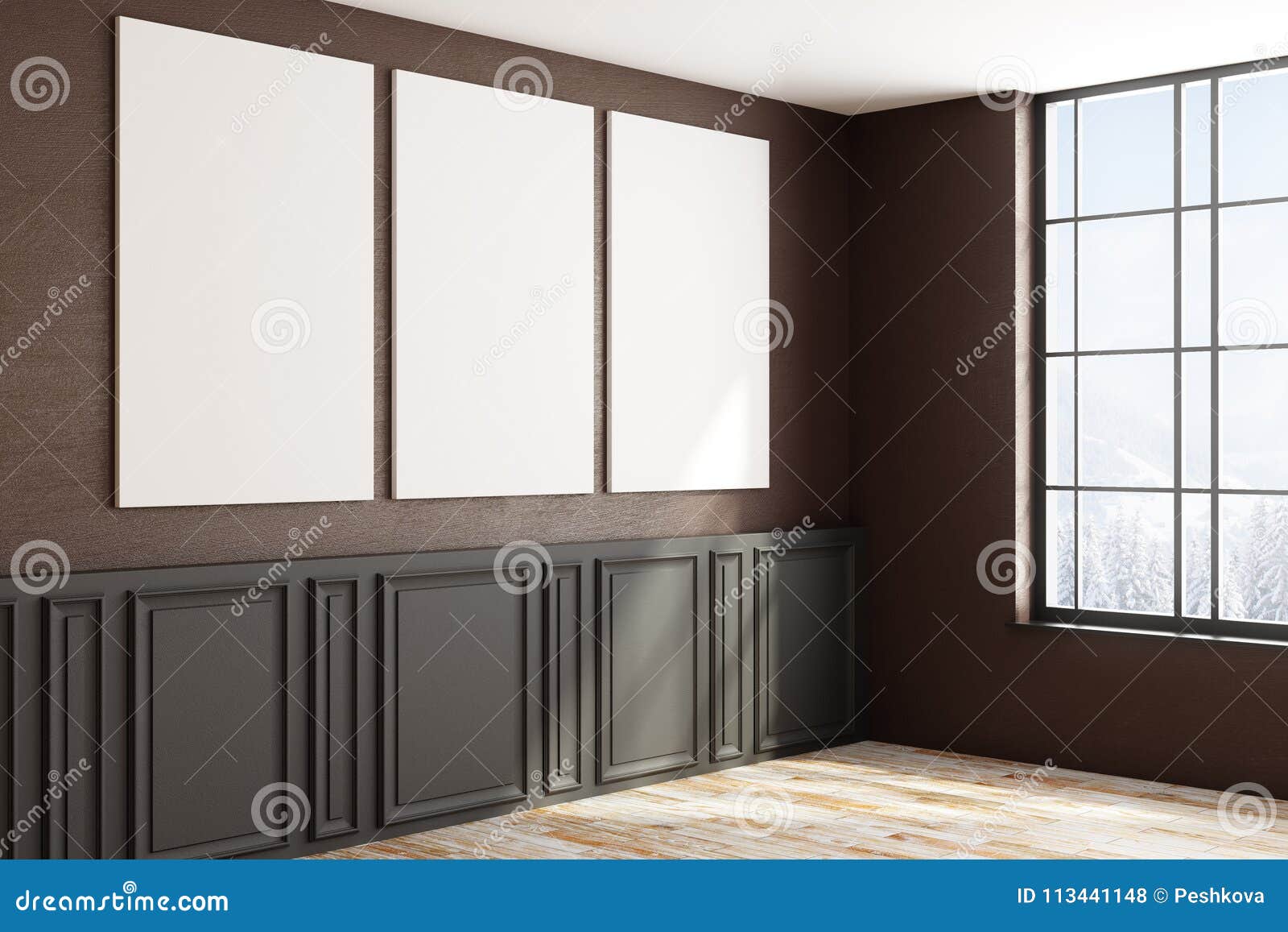 Interior with Posters and View Stock Illustration - Illustration of ...