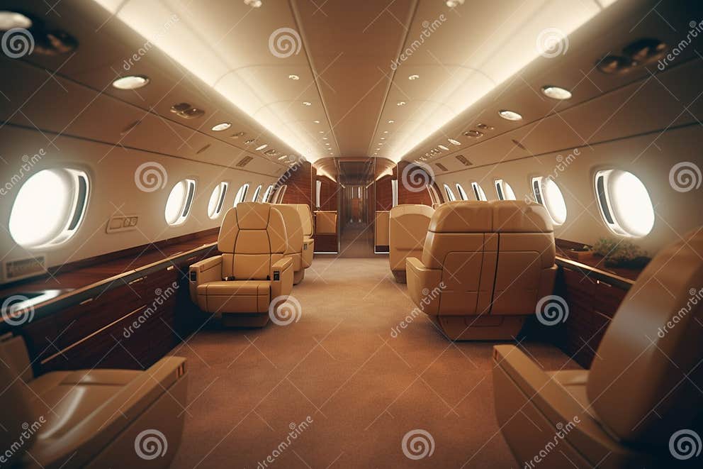 Interior of a Private Jet with Seats and Tables. 3d Rendering Stock ...