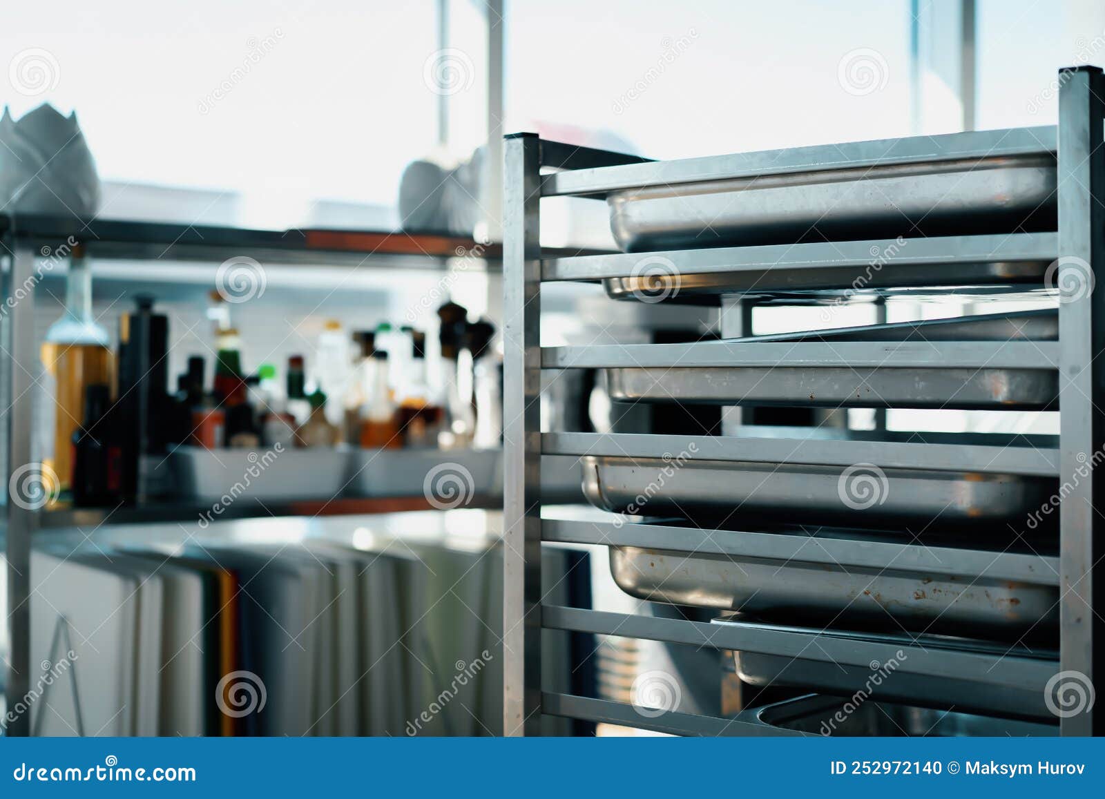 Interior Professional Restaurant Kitchen, Rack with Baking Sheets Stock ...