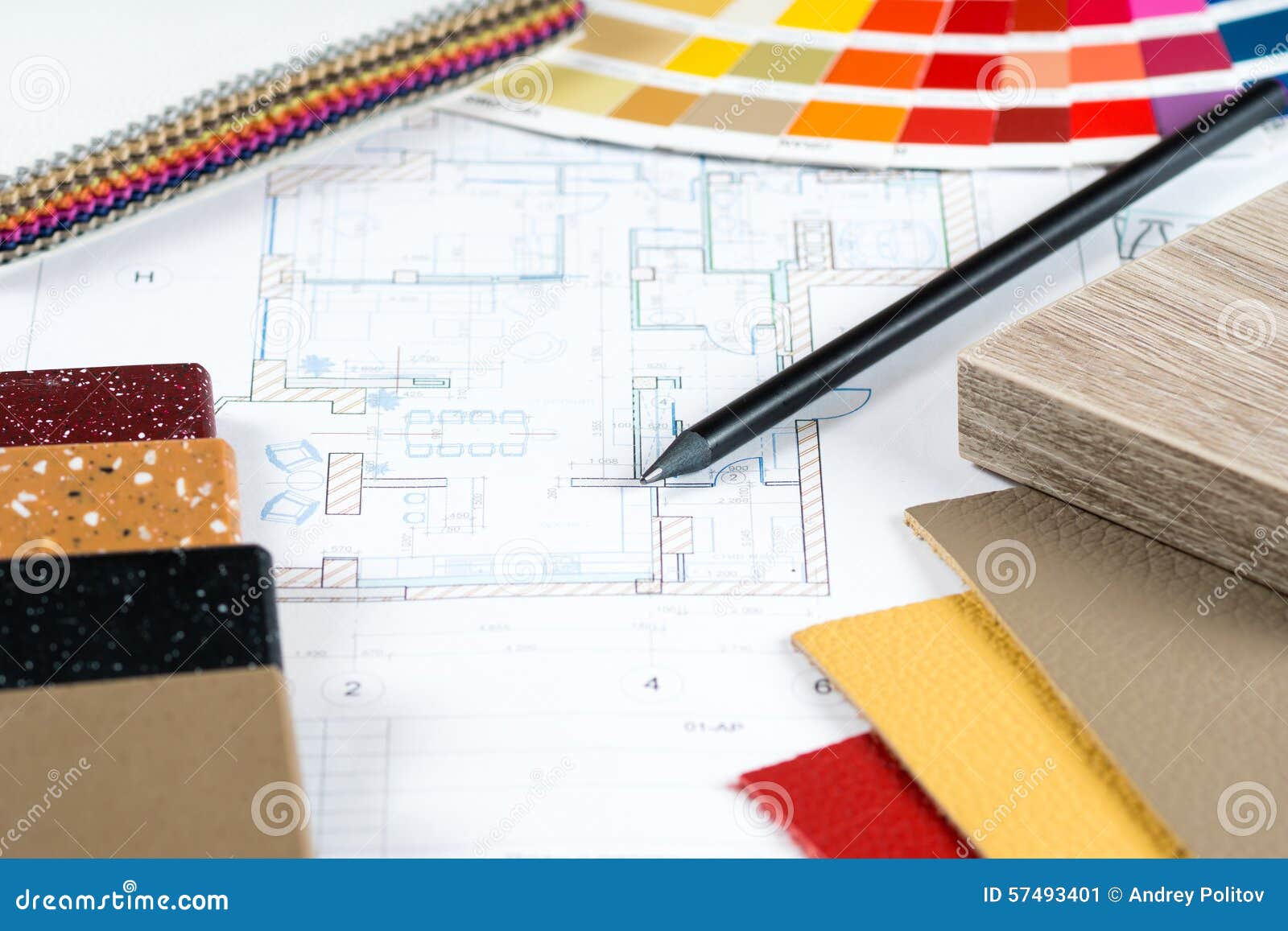 Interior Project with Palette, Material Samples, Pencil 2 Stock Image ...
