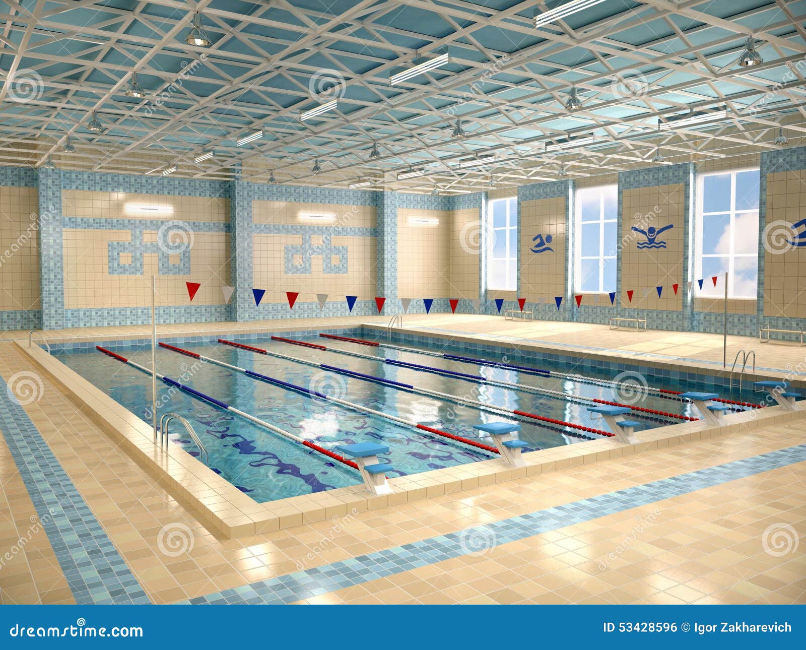 Interior of Public Swimming Pool Stock Illustration - Illustration of ...