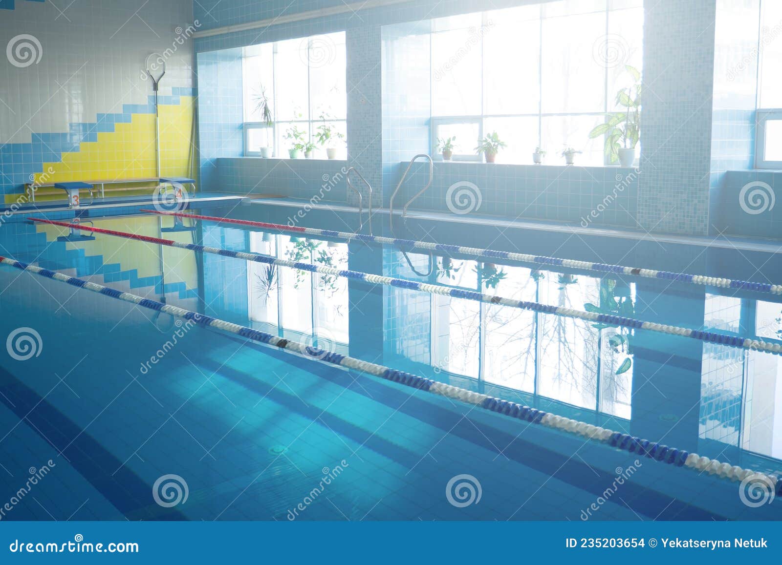 Interior of Public Swimming Pool. Empty Pool before Swimming Lessons ...