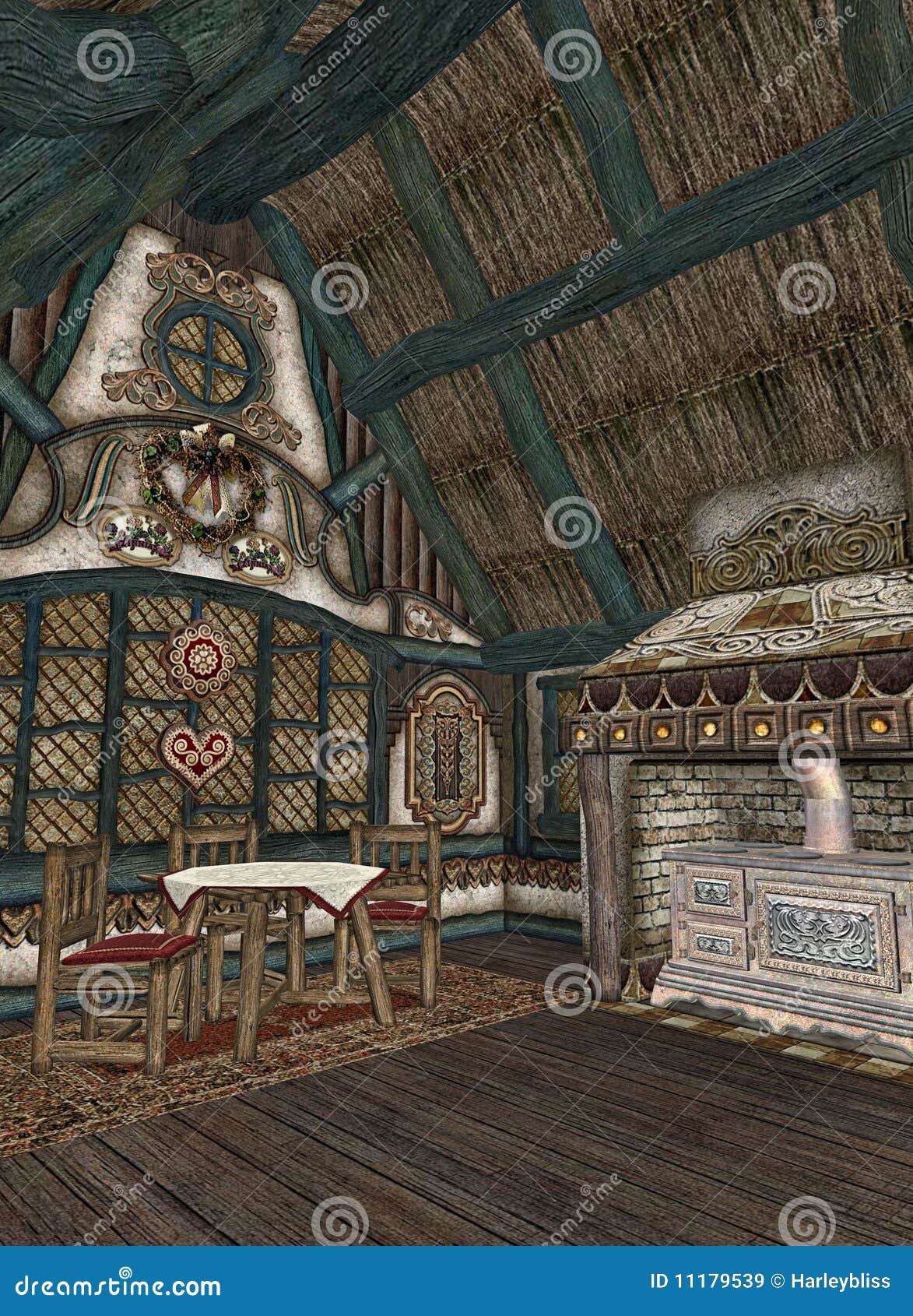 Interior of quaint cottage stock illustration. Illustration of window ...