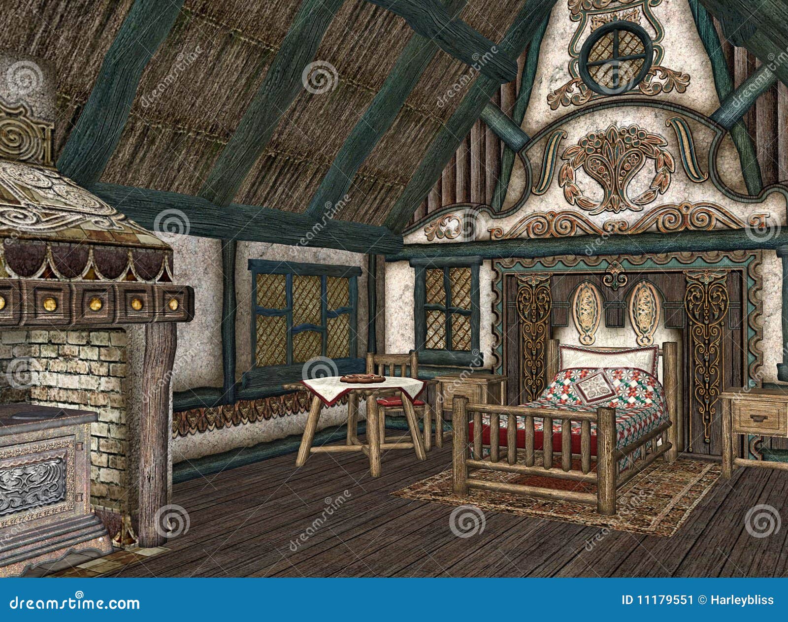 Interior of quaint cottage stock illustration. Illustration of remote ...