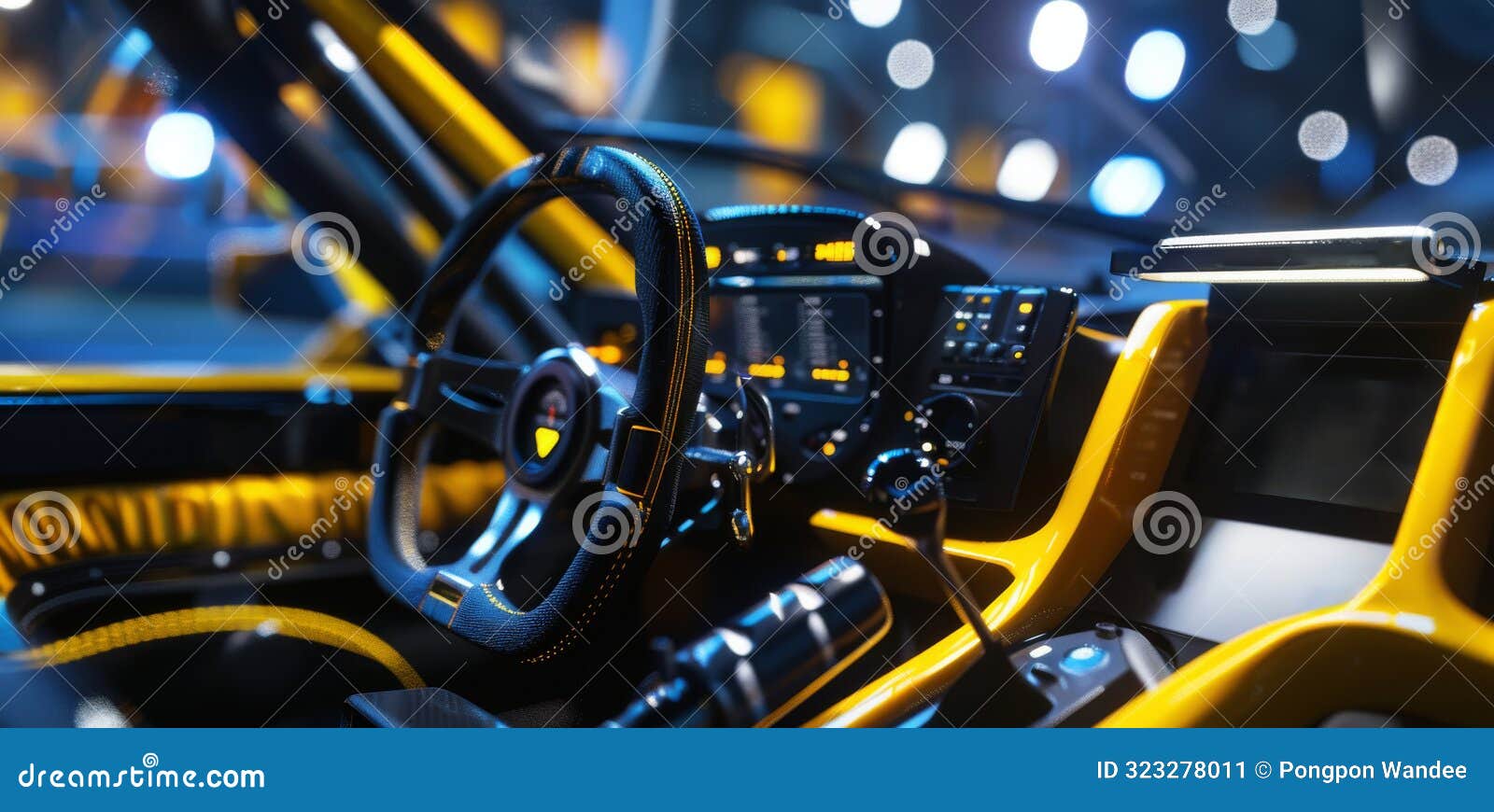 Interior of a Racing Car Control Panel Steering Wheel and Dashboard ...
