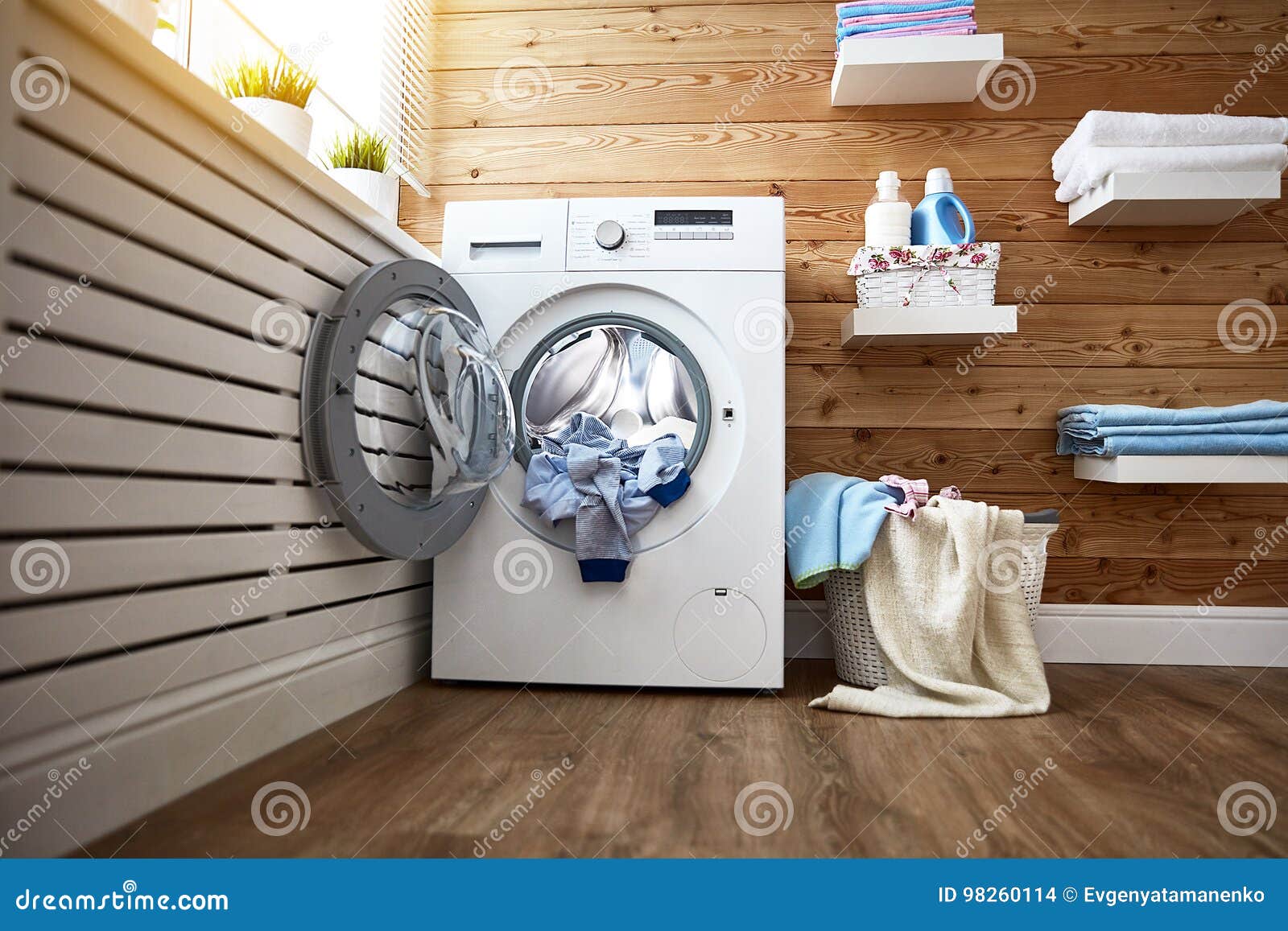 Interior of Real Laundry Room with Washing Machine at Window at Stock ...