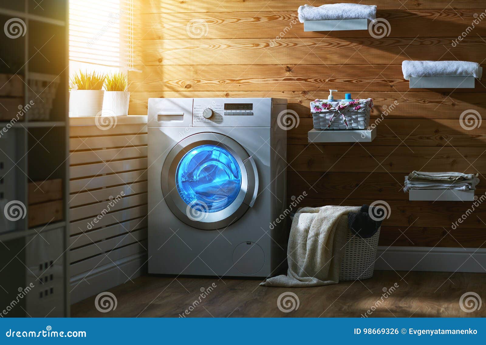 Interior of Real Laundry Room with Washing Machine at Window at Stock ...