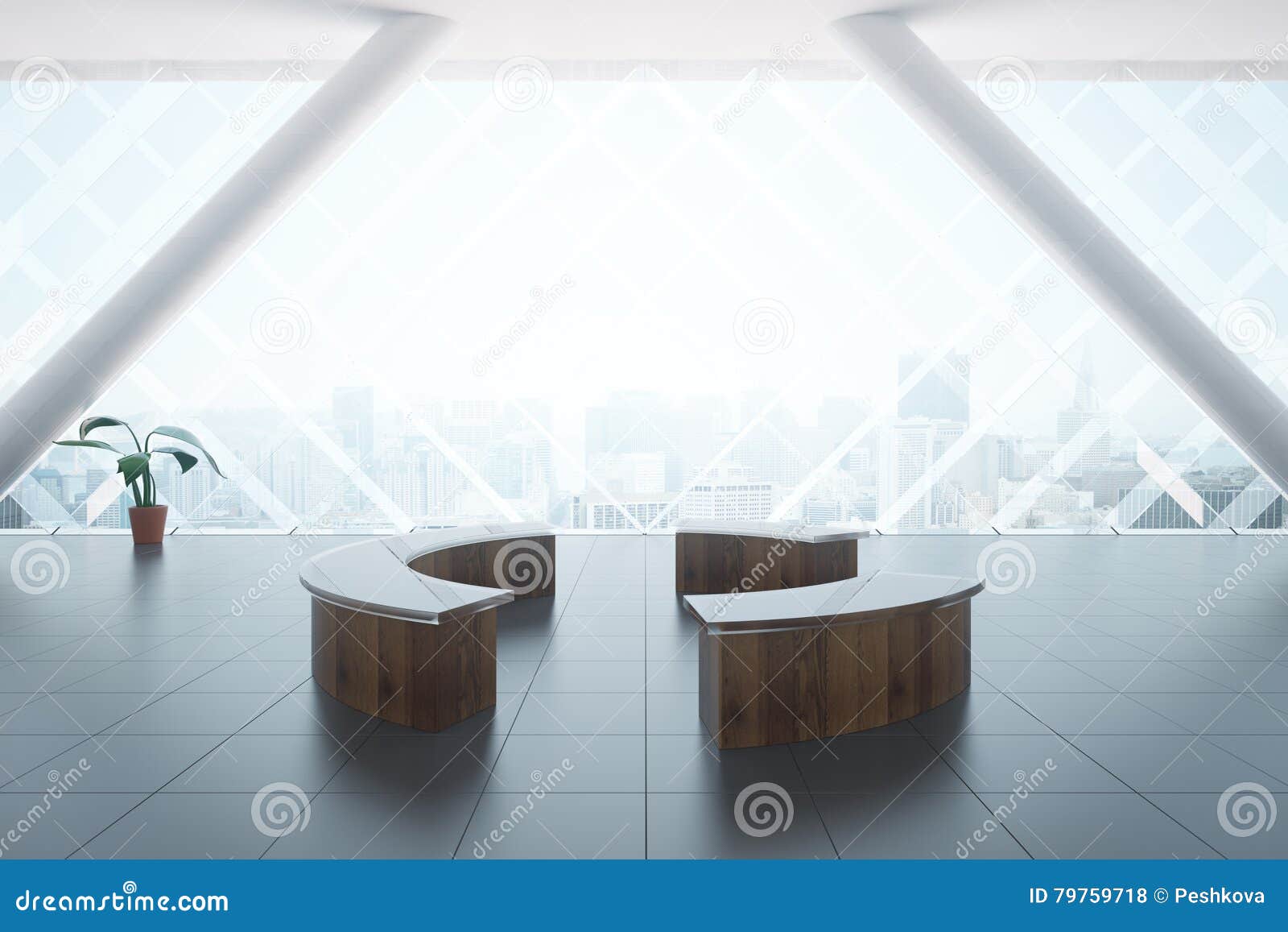 Interior with Reception Desks Front Stock Illustration - Illustration ...