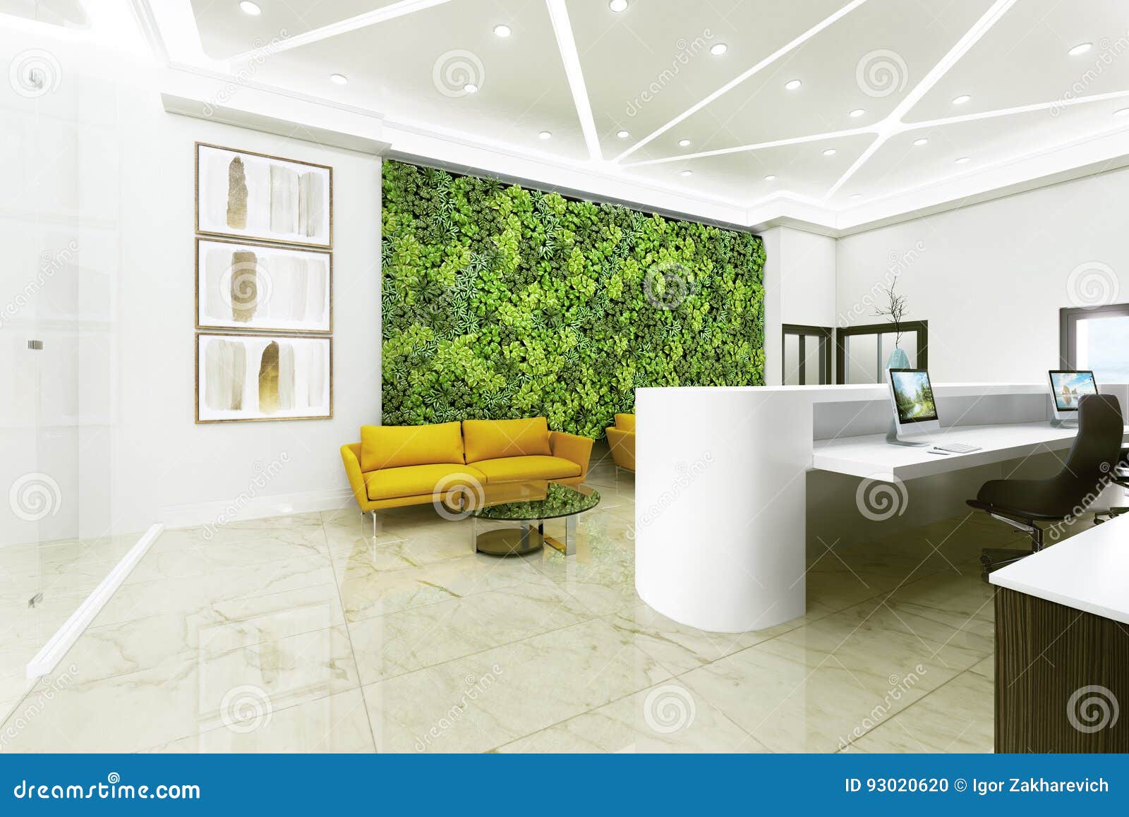 Interior With A Reception Desk In The Loft Style. 3d Visualization ...