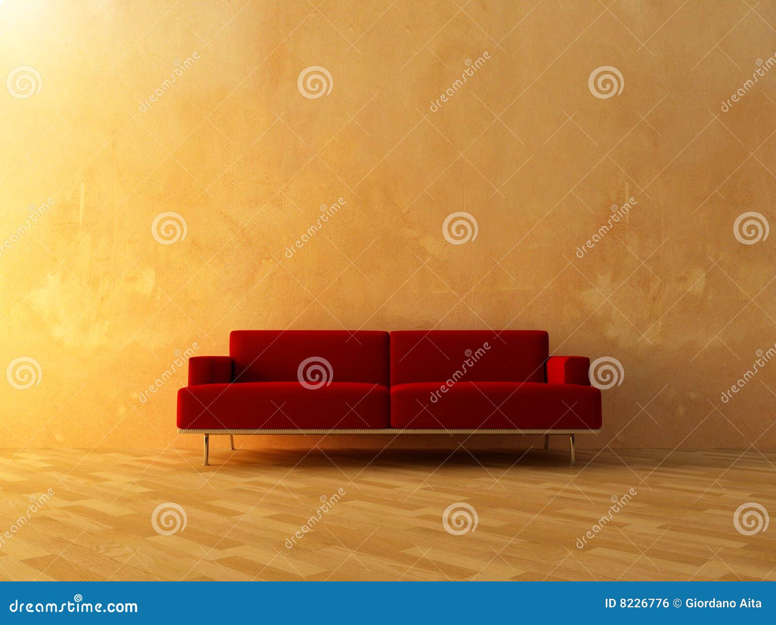 Interior - Red Couch on Empty Wall Stock Illustration - Illustration of ...