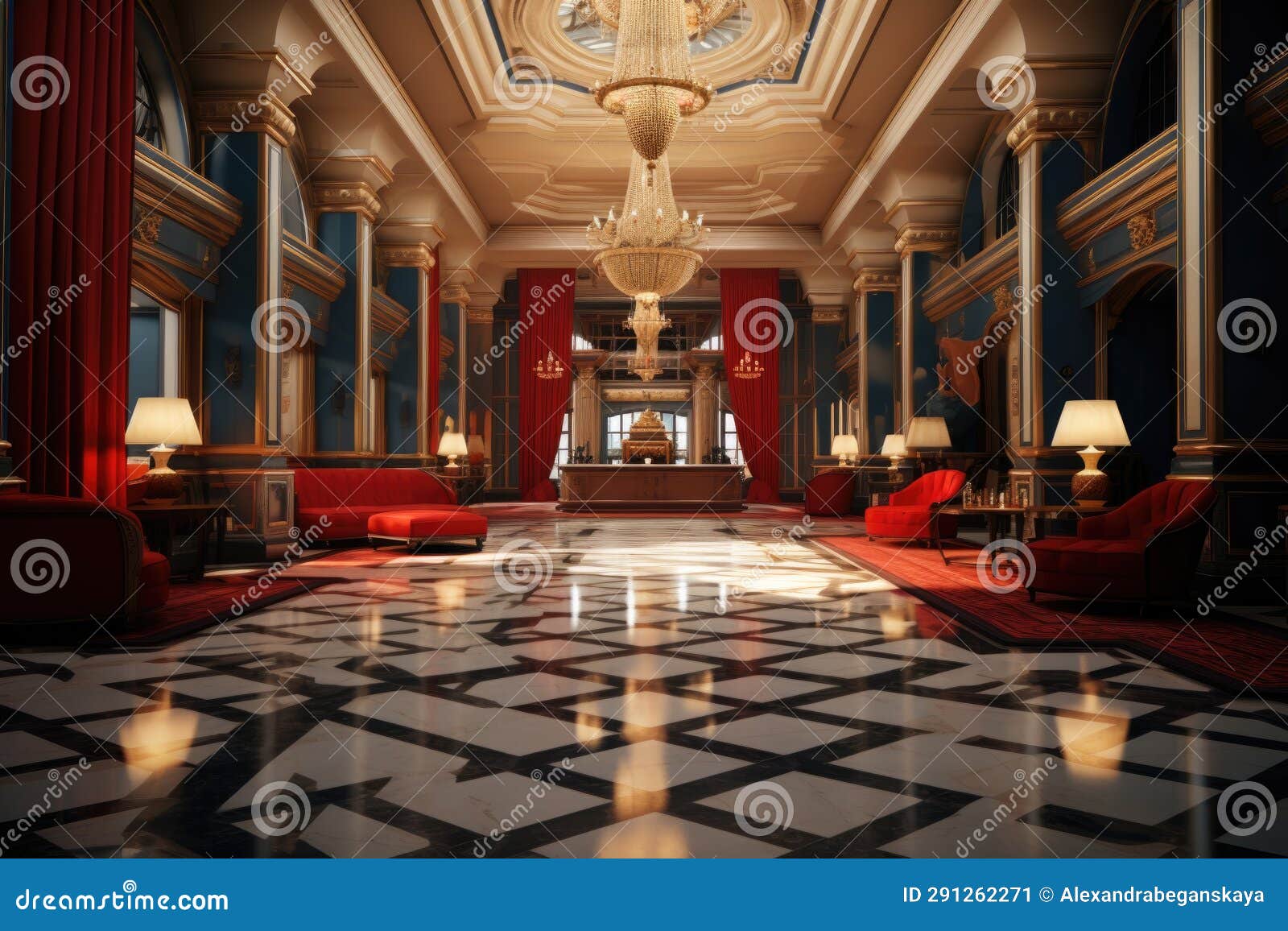 The Interior of the Red Hall of a Luxurious Spacious Hotel Stock ...