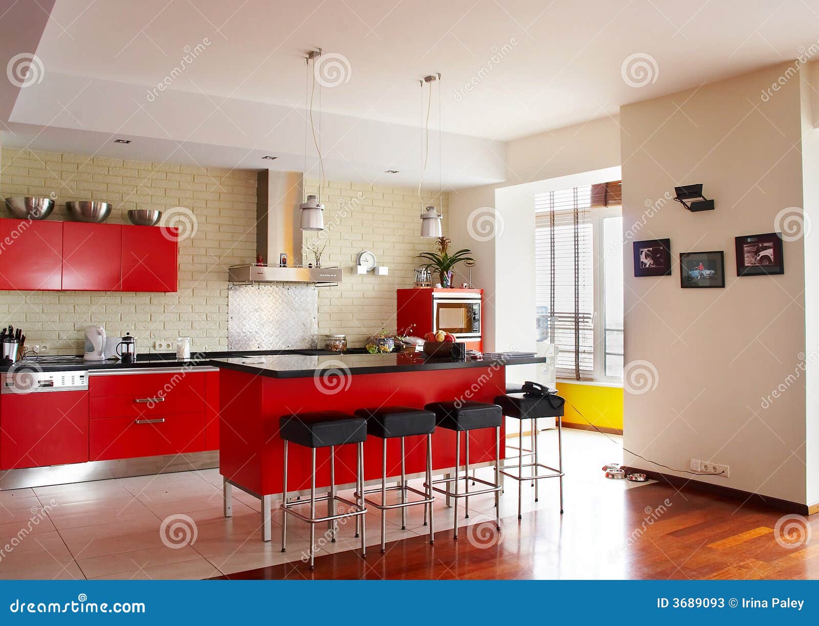 Interior. Red kitchen stock image. Image of kitchen, chair - 3689093