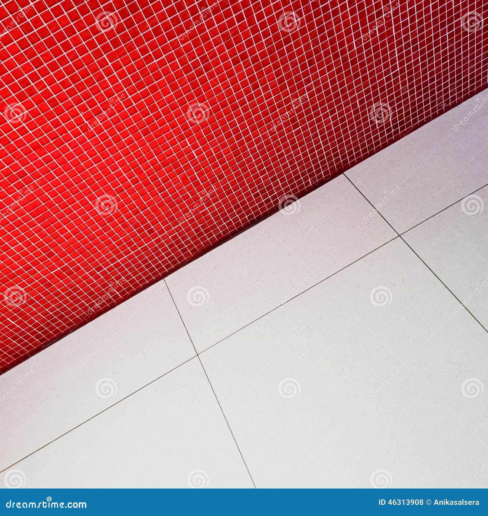 Interior with Red Tiled Wall Stock Photo - Image of floor, indoors ...
