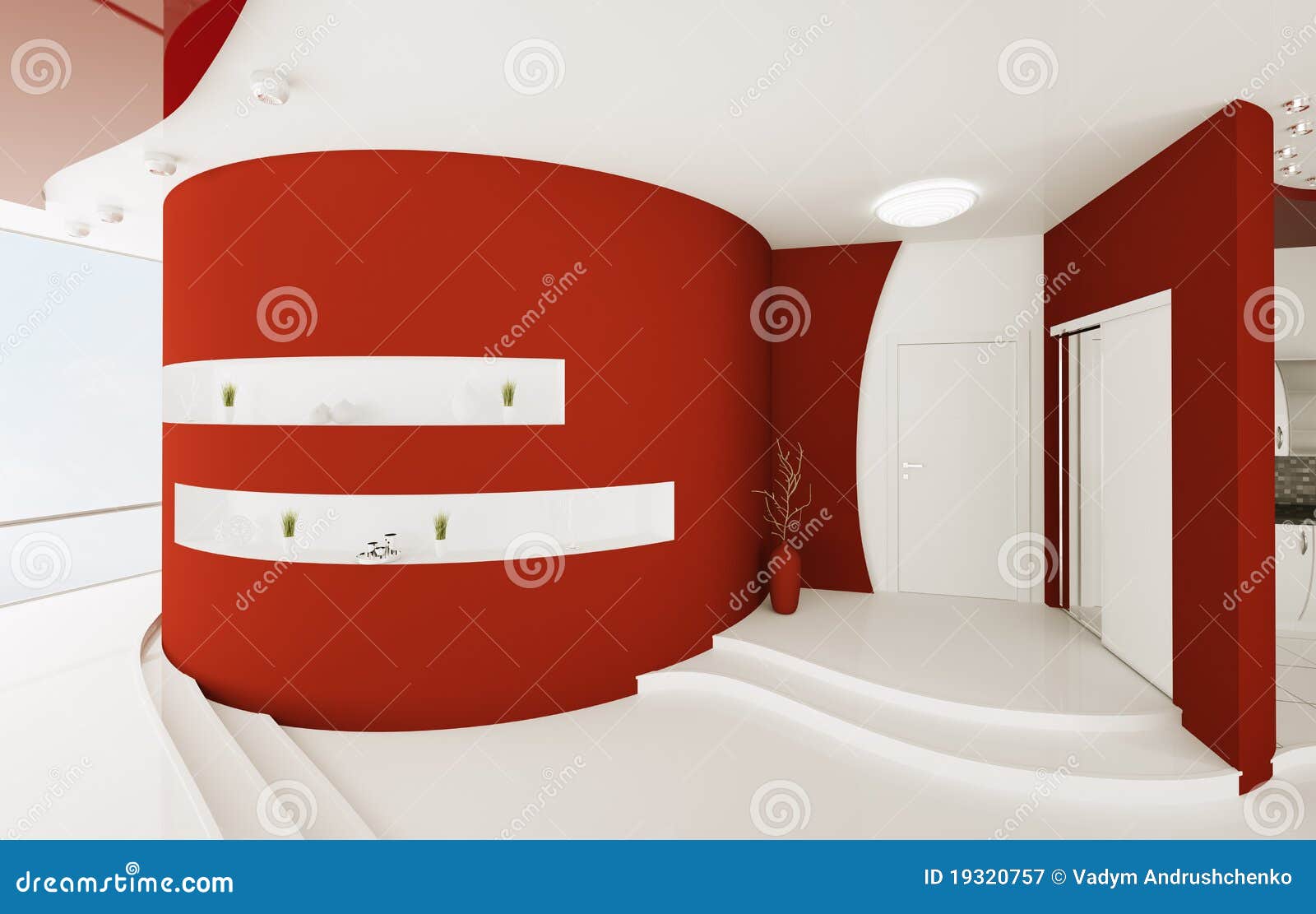 Interior of Red White Entrance Hall 3d Render Stock Illustration ...