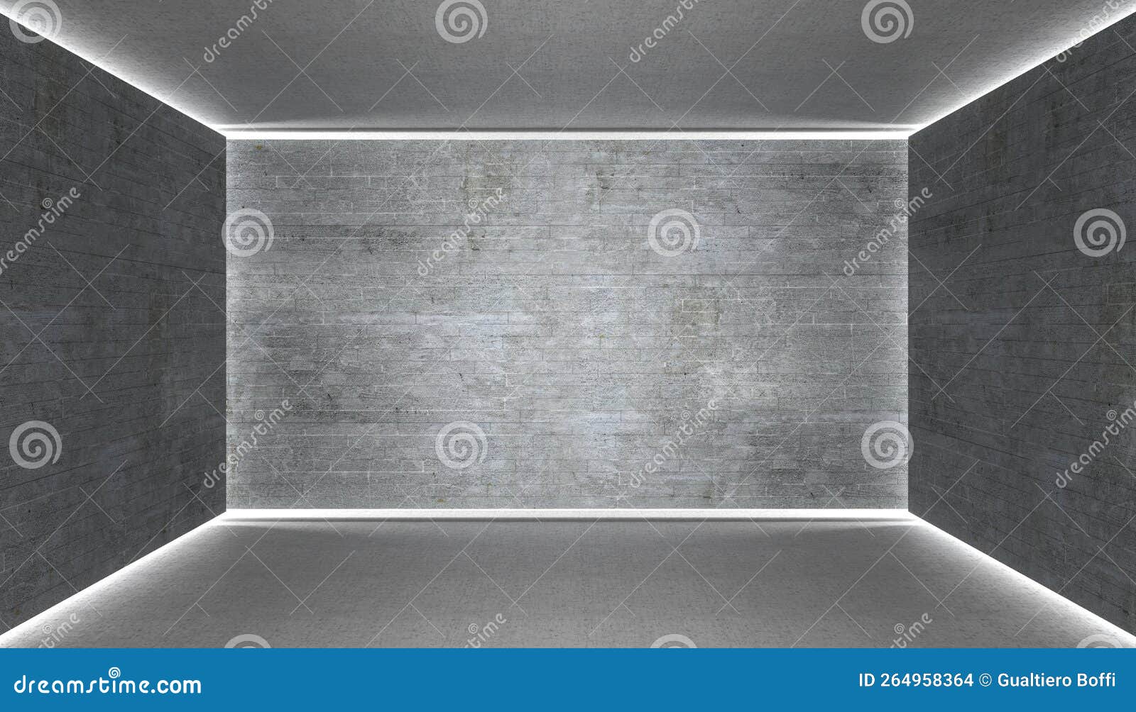 Interior with Reinforced Concrete Walls and Lights on the Corners Stock ...