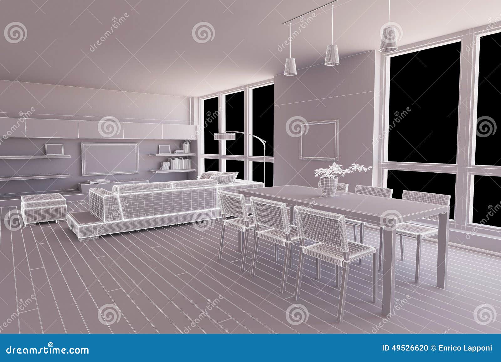 Interior Render of a Dining Room Stock Illustration - Illustration of ...