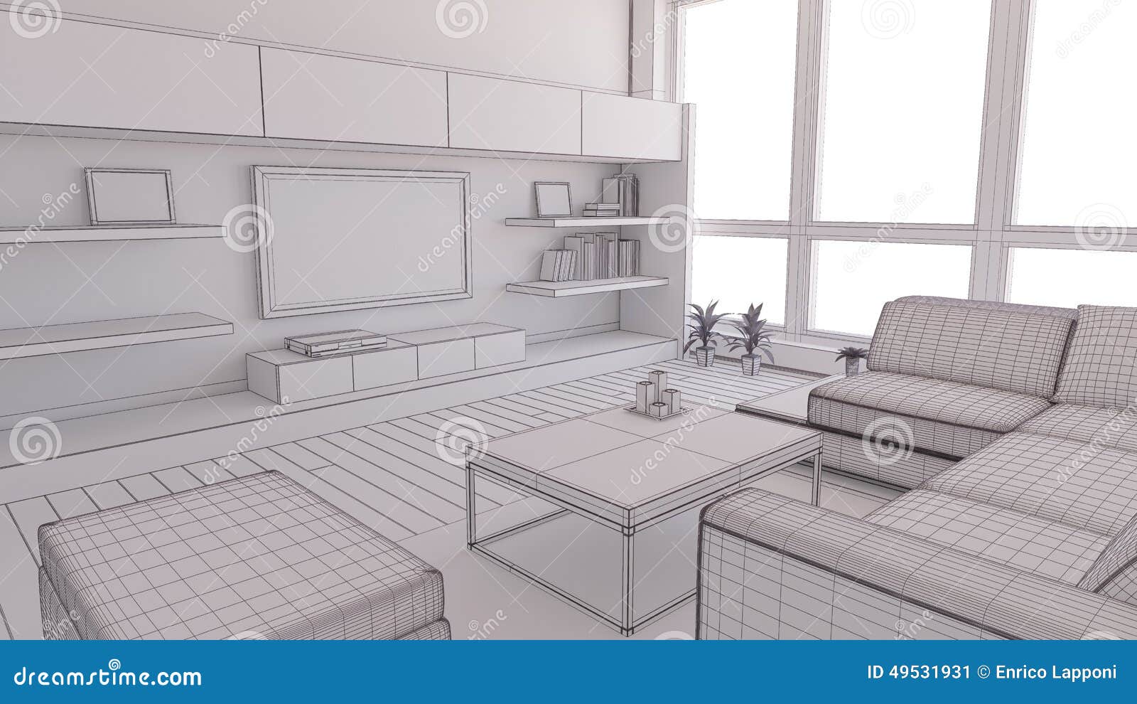 Interior Render of a Dining Room Stock Illustration - Illustration of ...