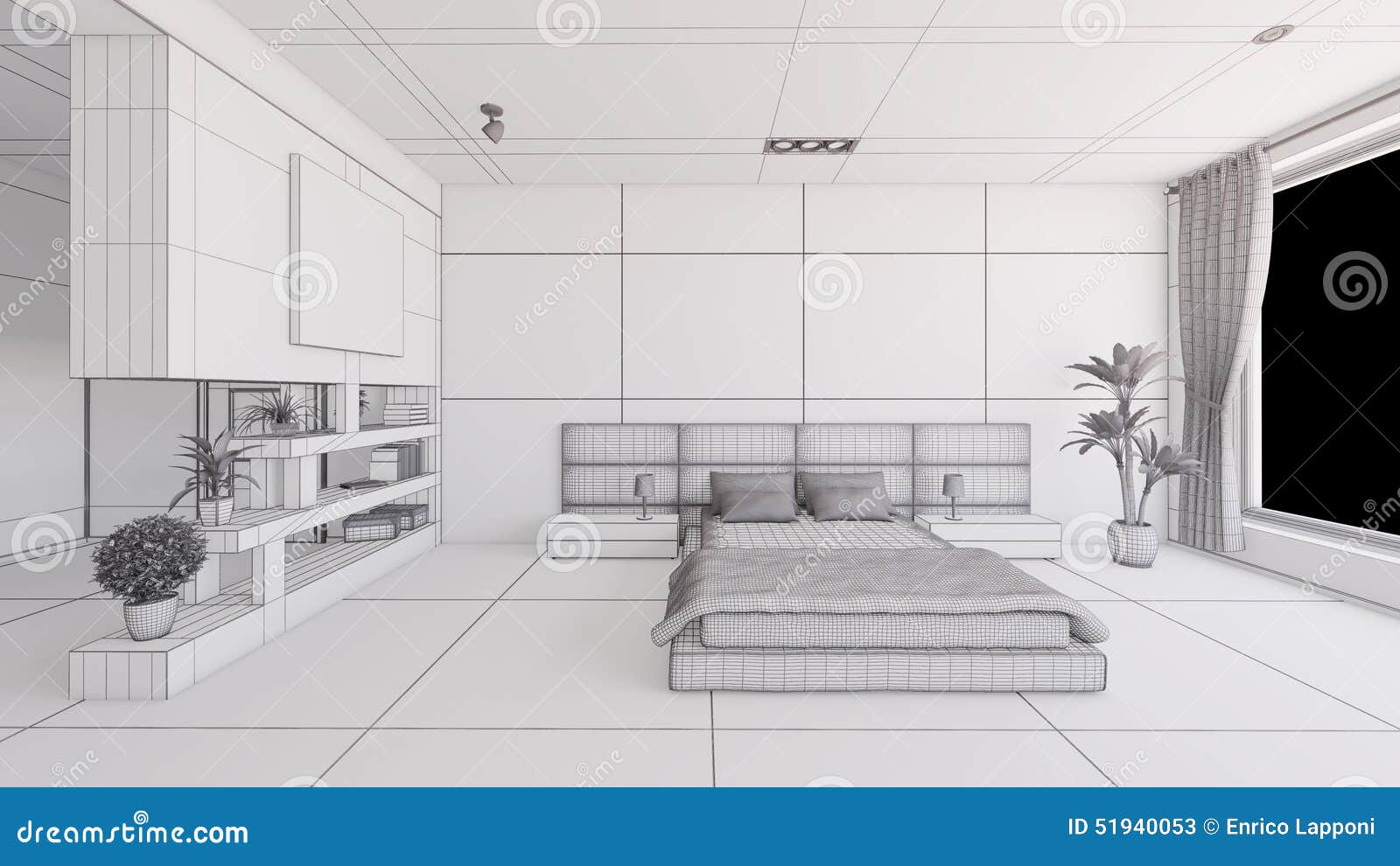 Interior Rendering of a Bedroom Stock Illustration - Illustration of ...