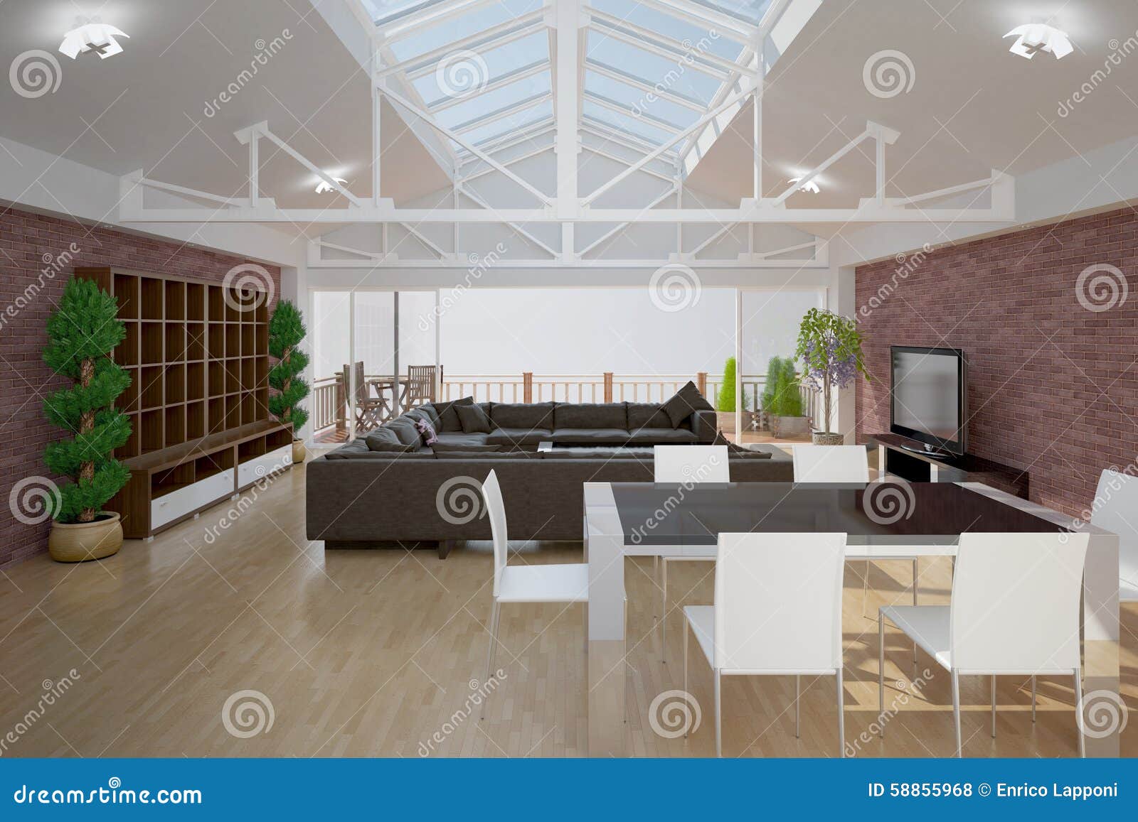 Interior Rendering of a Living Room Stock Illustration - Illustration ...