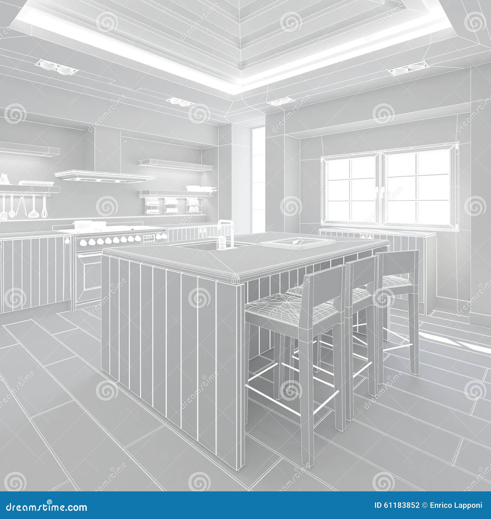 Interior Rendering of a Modern Kitchen Stock Illustration ...
