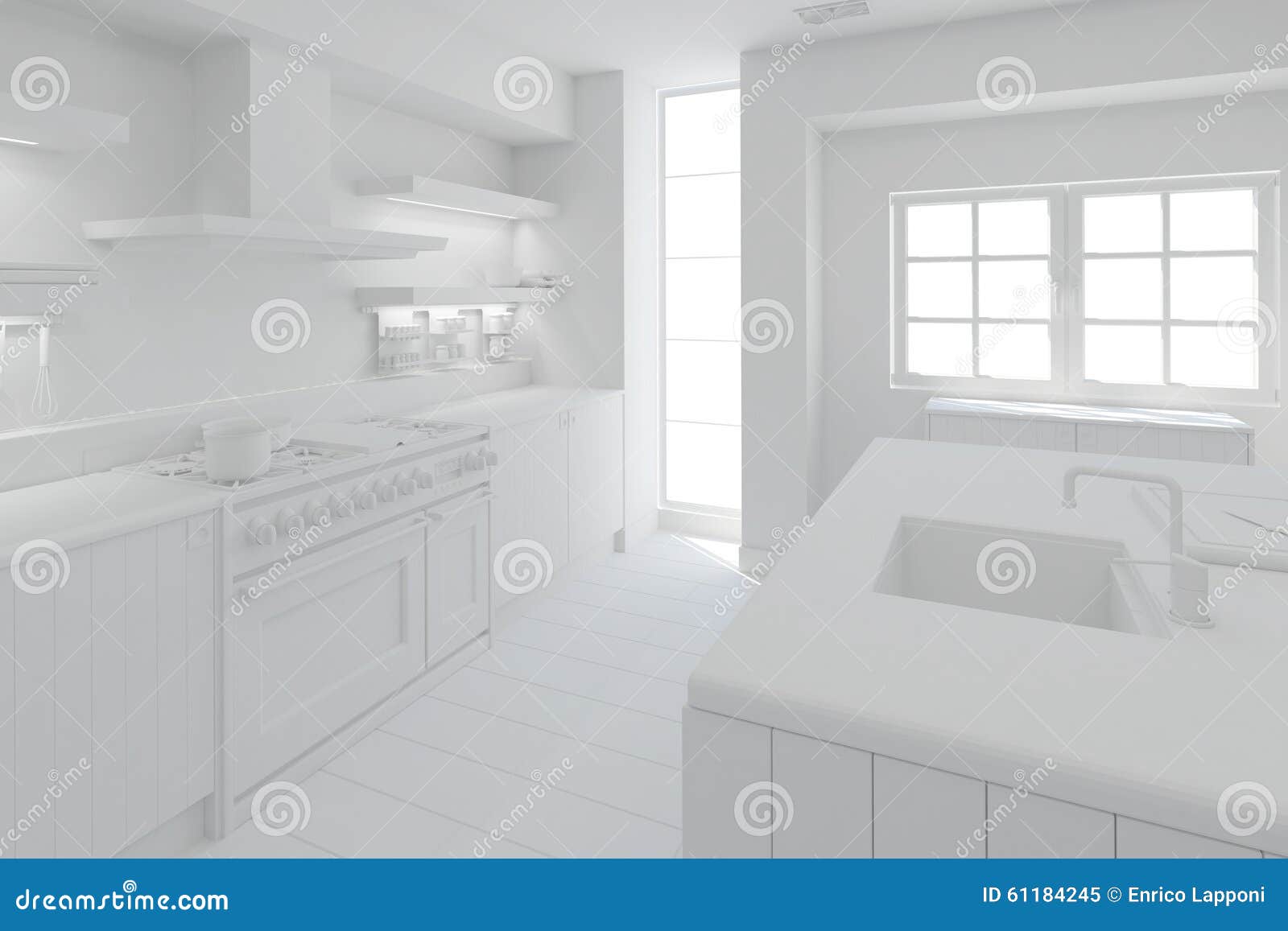 Interior Rendering of a Modern Kitchen Stock Illustration ...