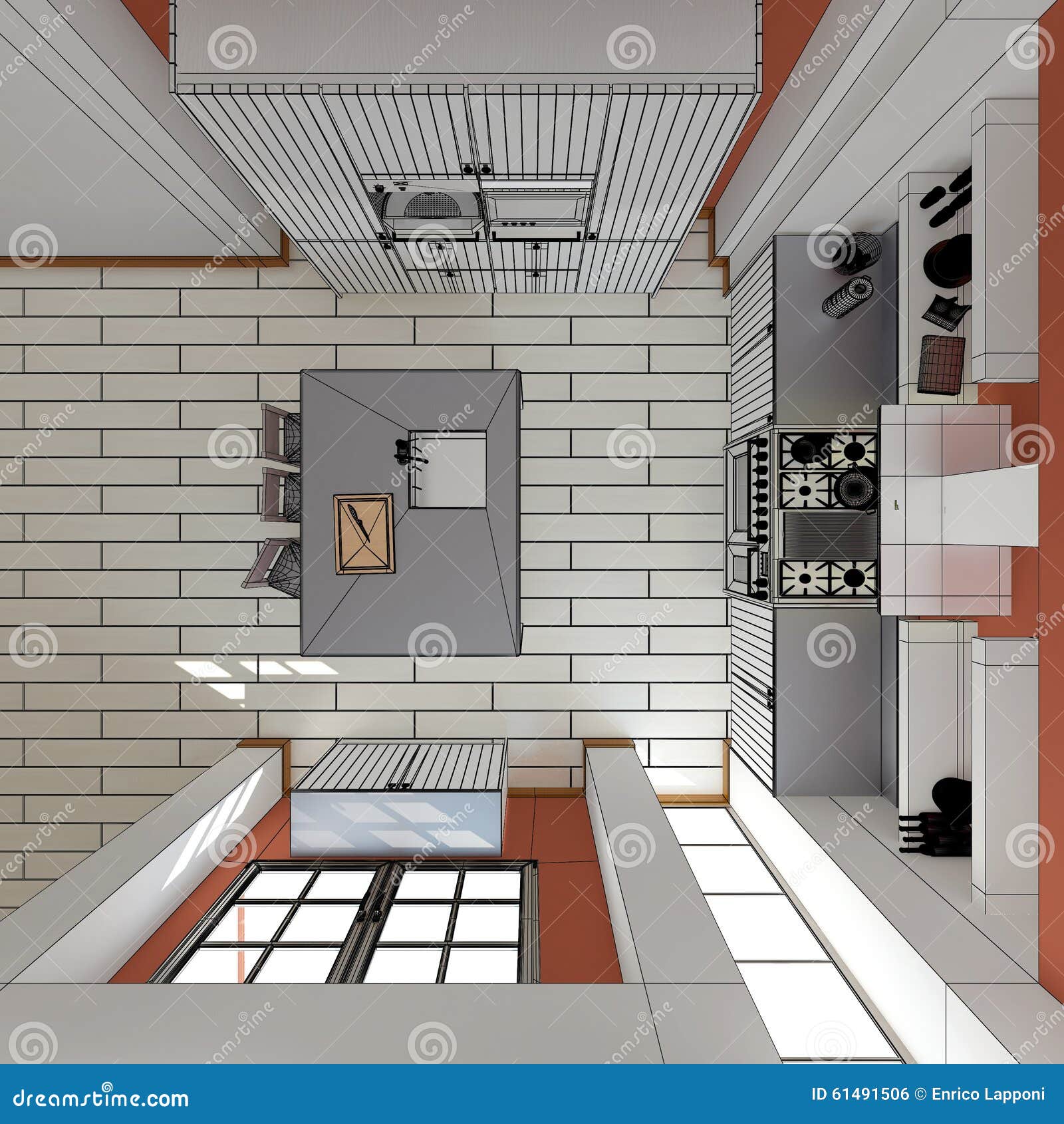 Interior Rendering of a Modern Kitchen Stock Illustration ...