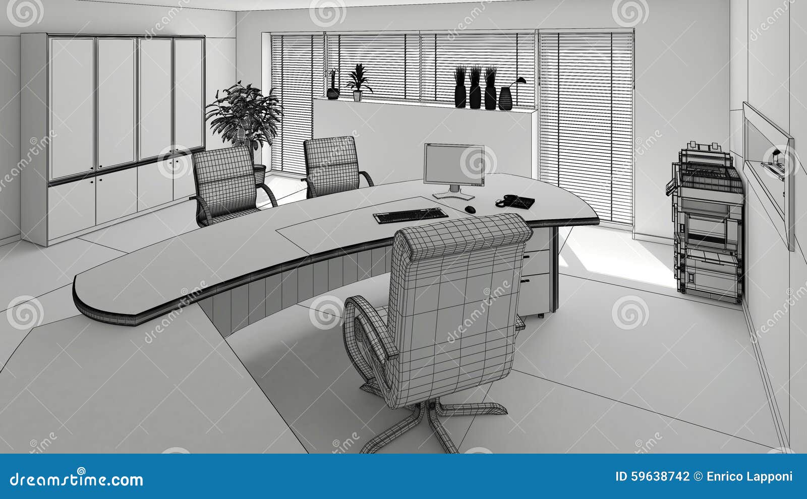 Interior Rendering of a Modern Office Stock Illustration - Illustration ...