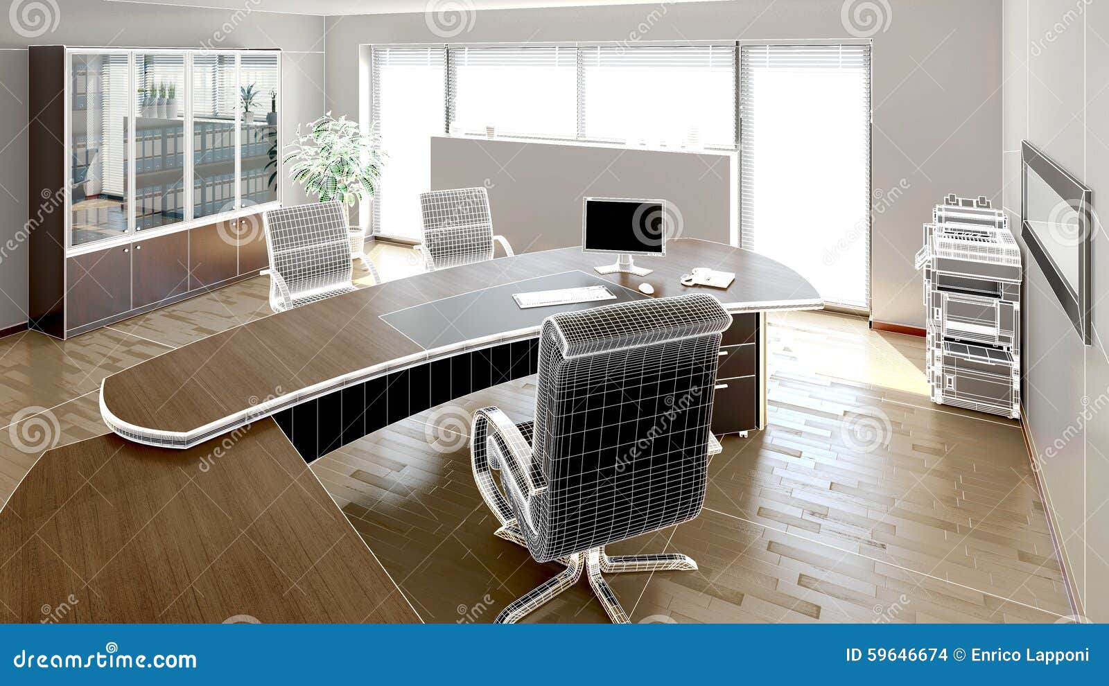 Interior Rendering of a Modern Office Stock Illustration - Illustration ...