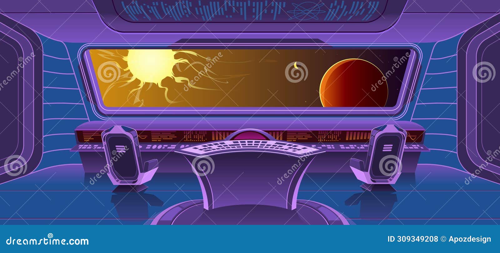 Interior of a Research Spacecraft. Control and Navigation Console Stock ...