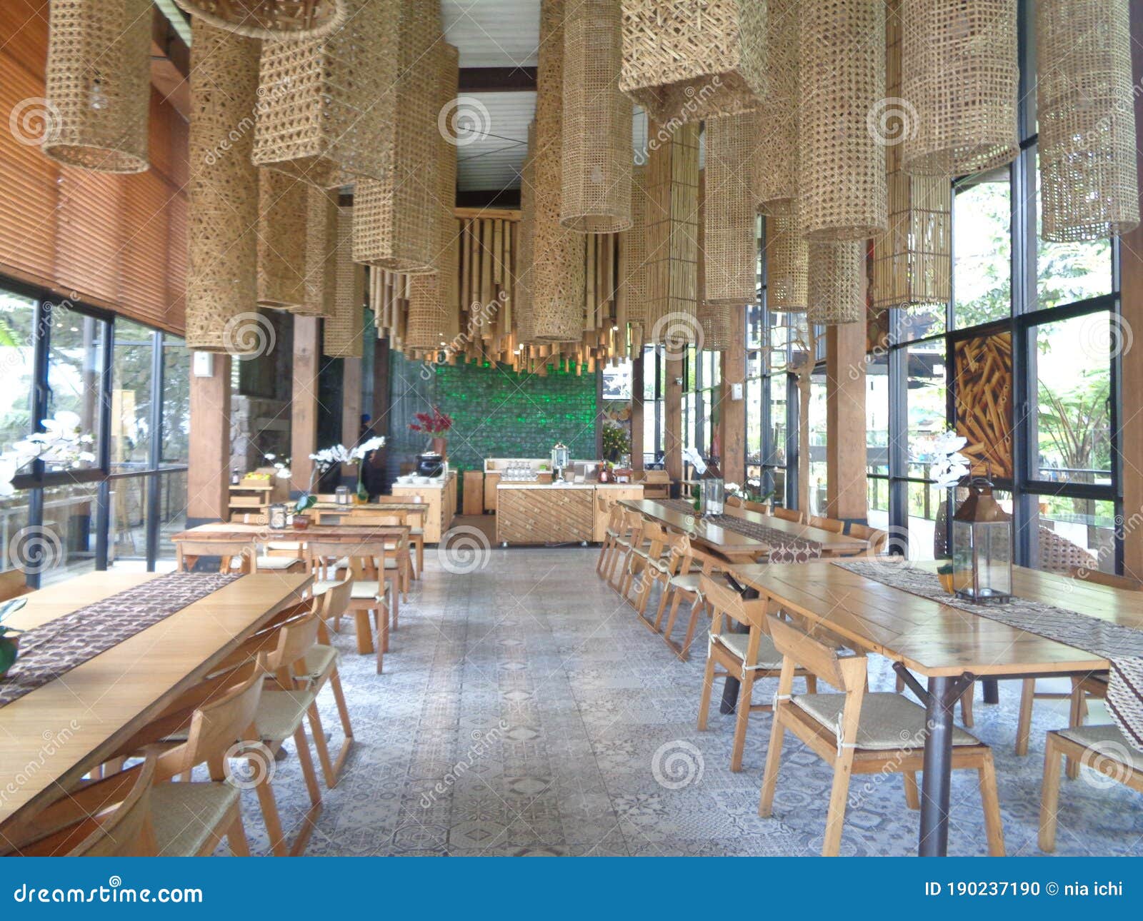 Interior of Restaurant with Bamboo Ornament Stock Photo - Image of ...