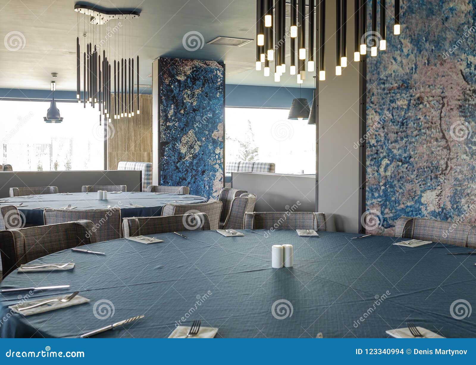 Interior of Restaurant with Blue Sea Theme 3 Stock Photo - Image of ...