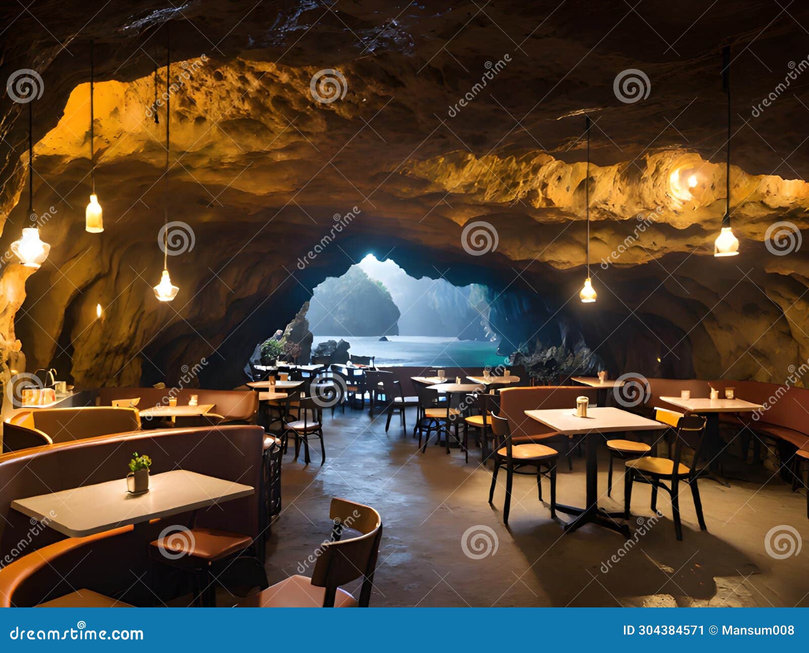 Interior of a Restaurant in the Cave Stock Illustration - Illustration ...