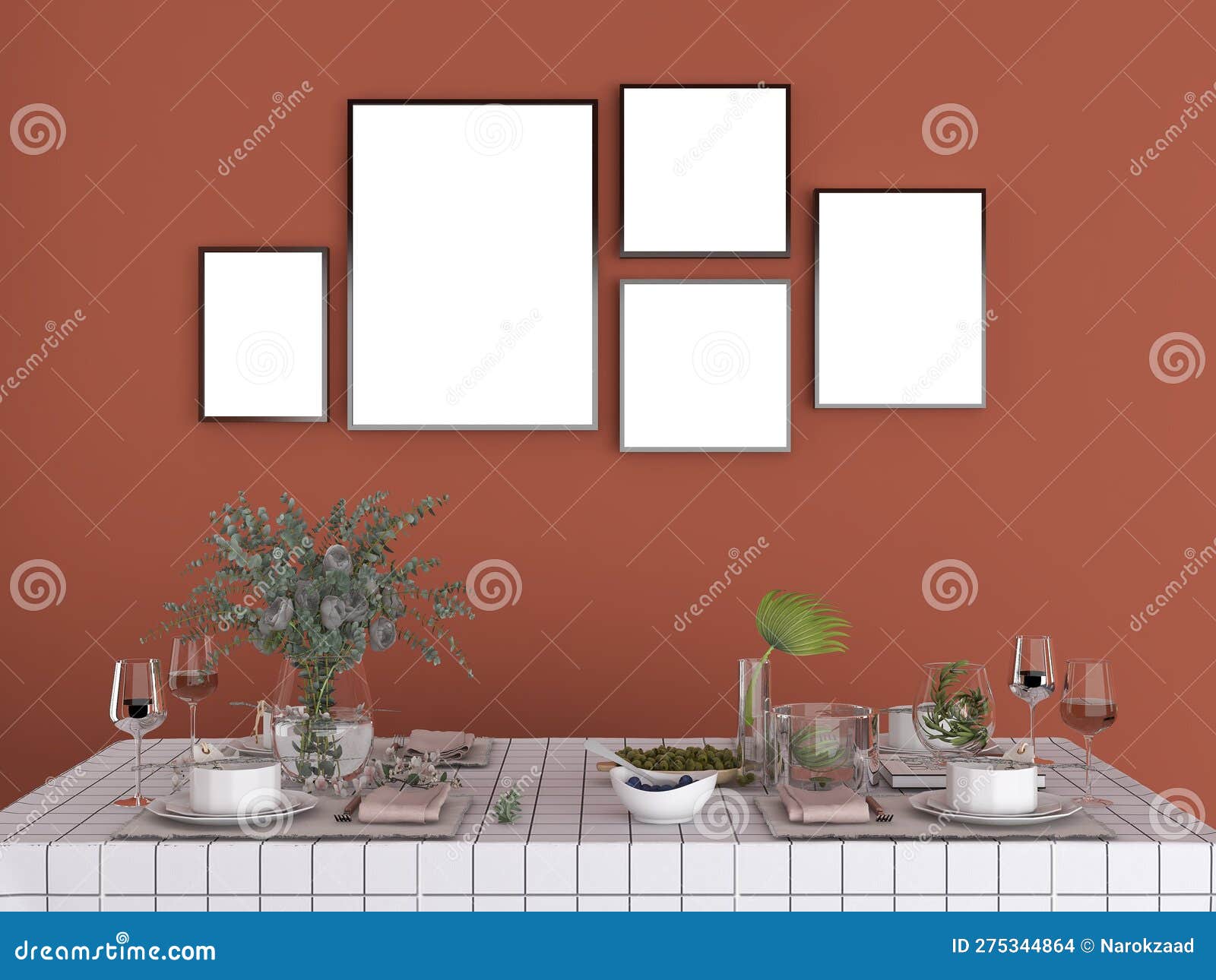 Interior of a Restaurant with Five Empty Frames on the Wall. AI ...