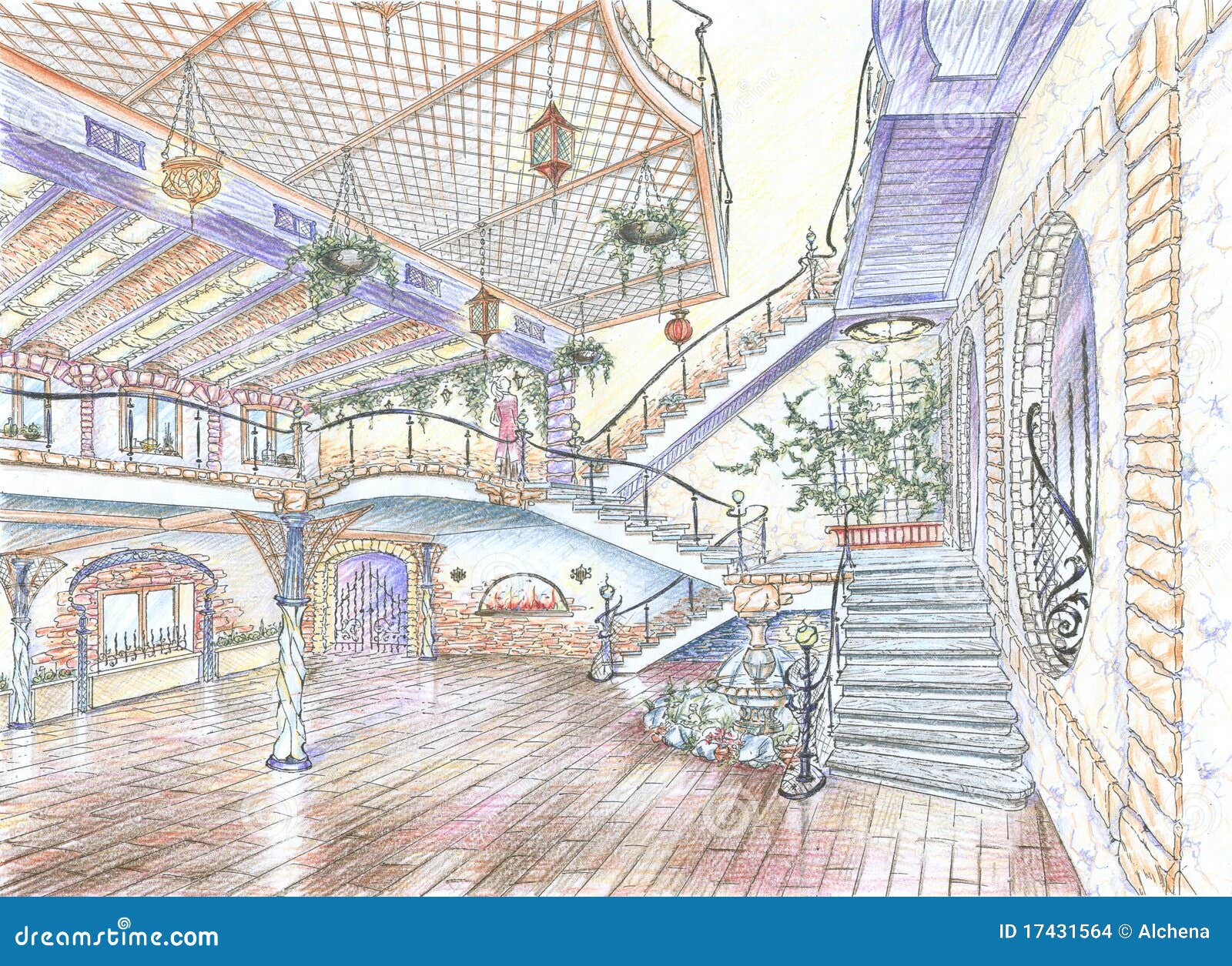 Interior of Restaurant Hall Stock Illustration - Illustration of ...