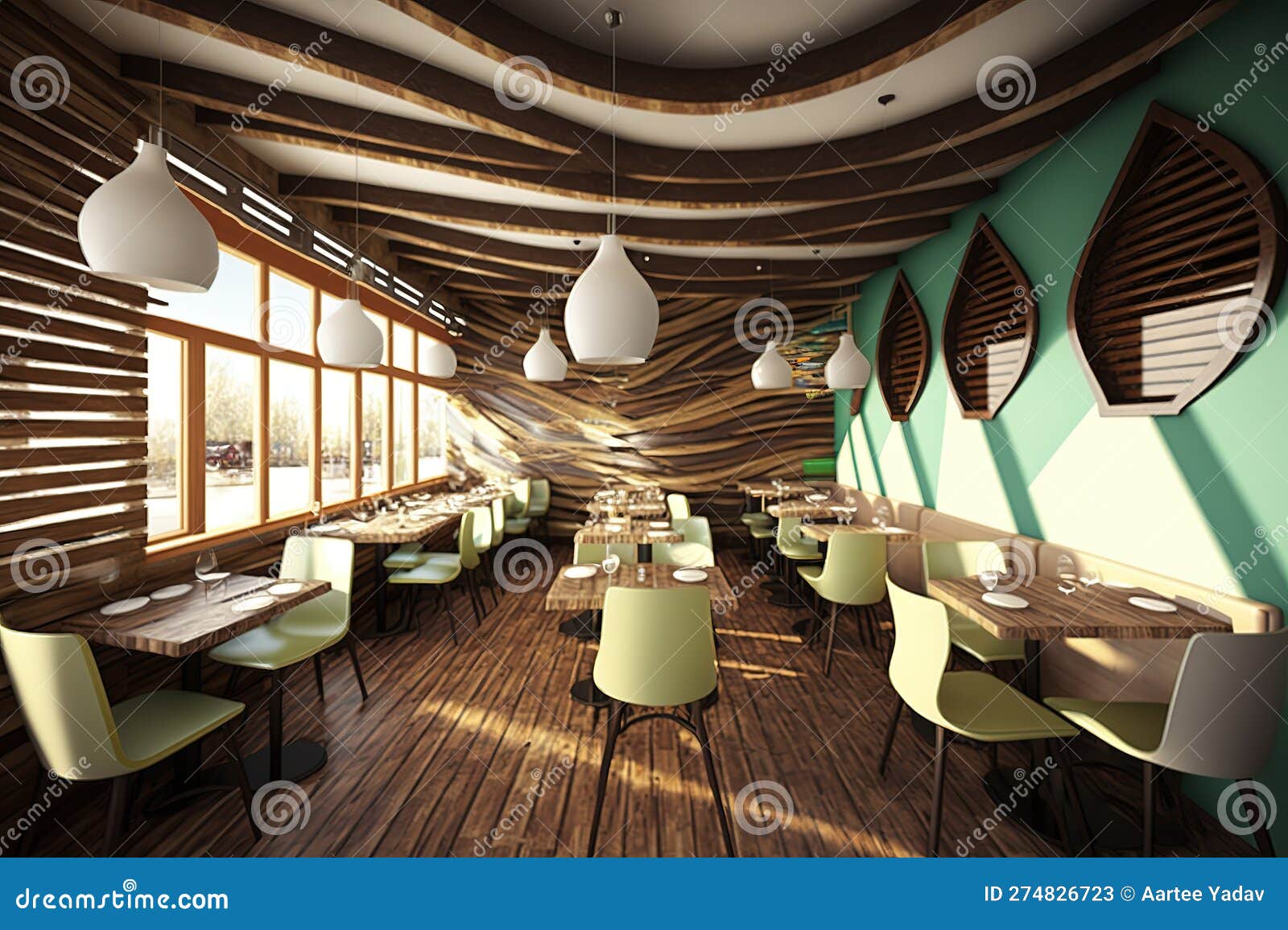Interior of Restaurant. Panorama. Wooden Design. Generative Ai Stock ...