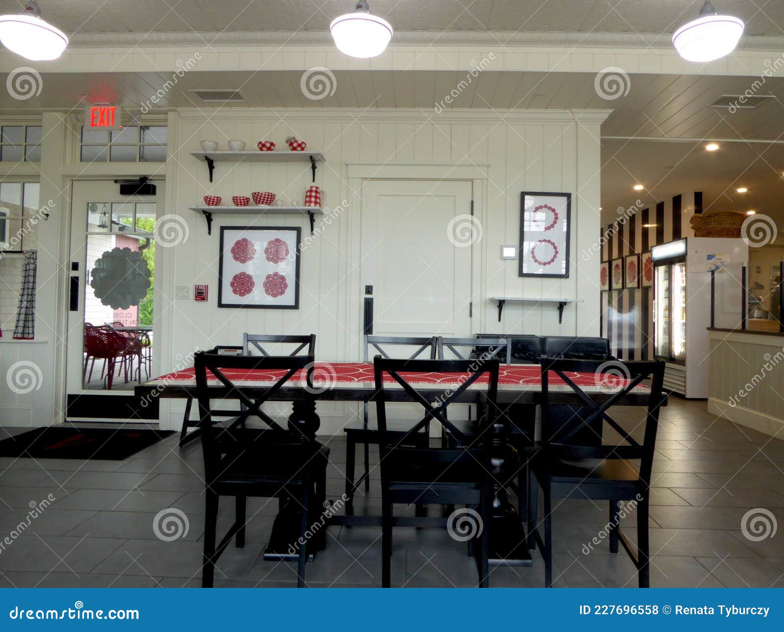 Interior of a Restaurant with Pattern Design of White, Black and Red ...