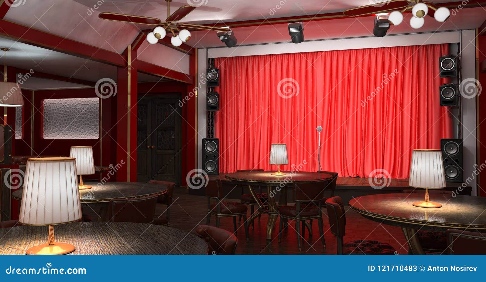 Interior of the Restaurant with a Stage. Stock Illustration ...