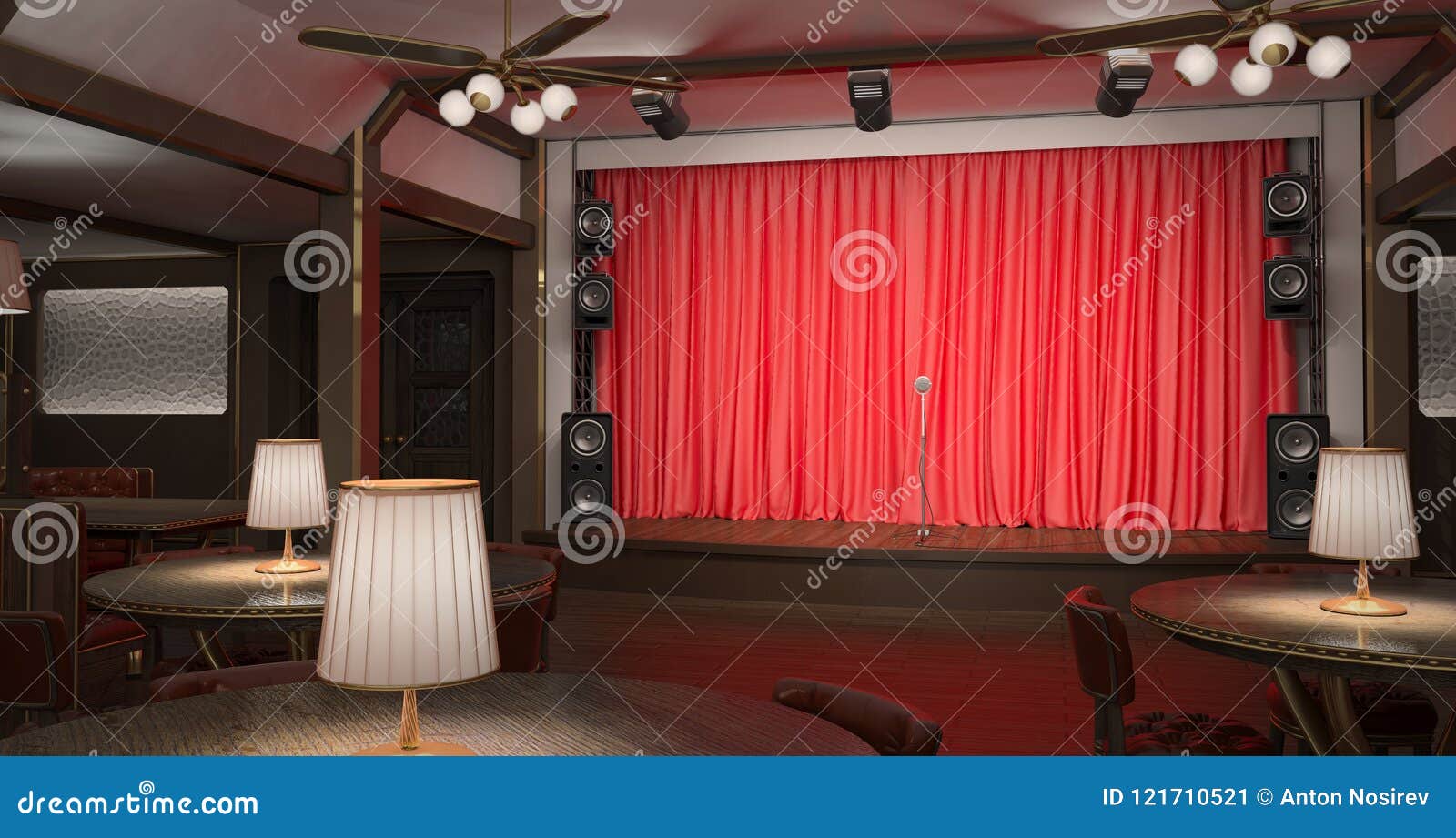 Interior of the Restaurant with a Stage. Stock Illustration ...