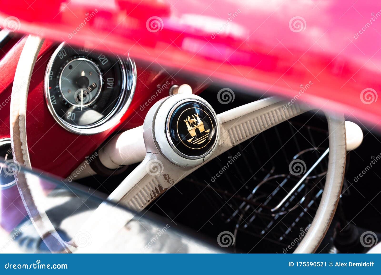 Interior of a Retro Car. Steering Wheel , Instrument Panel, Driving ...