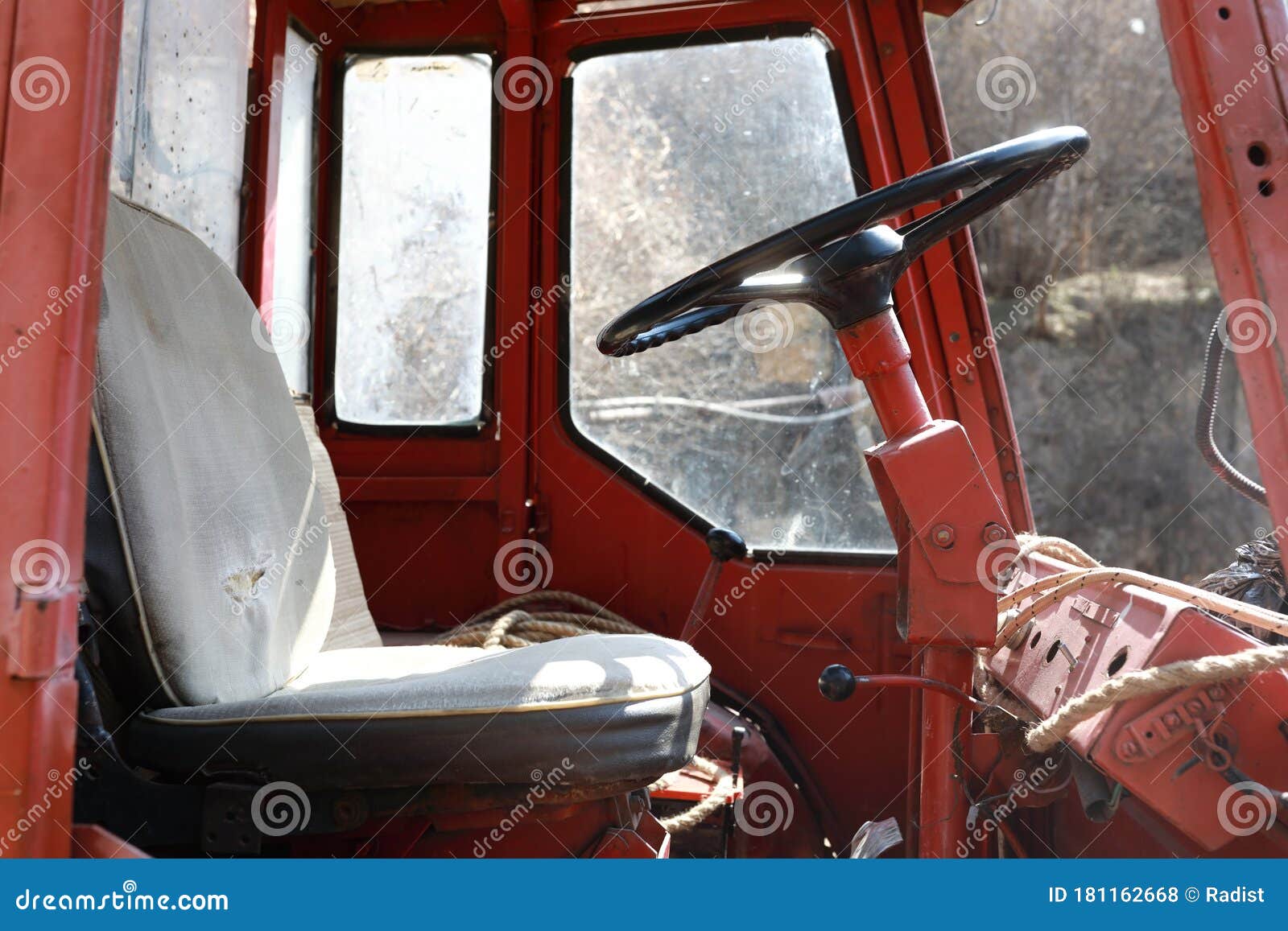 Interior of retro tractor stock photo. Image of country - 181162668